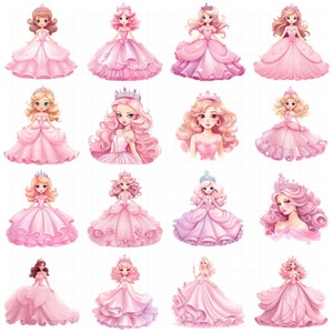 Beautiful Pink Princess PNG SVG Clipart Bundle, Princess Graphics ...