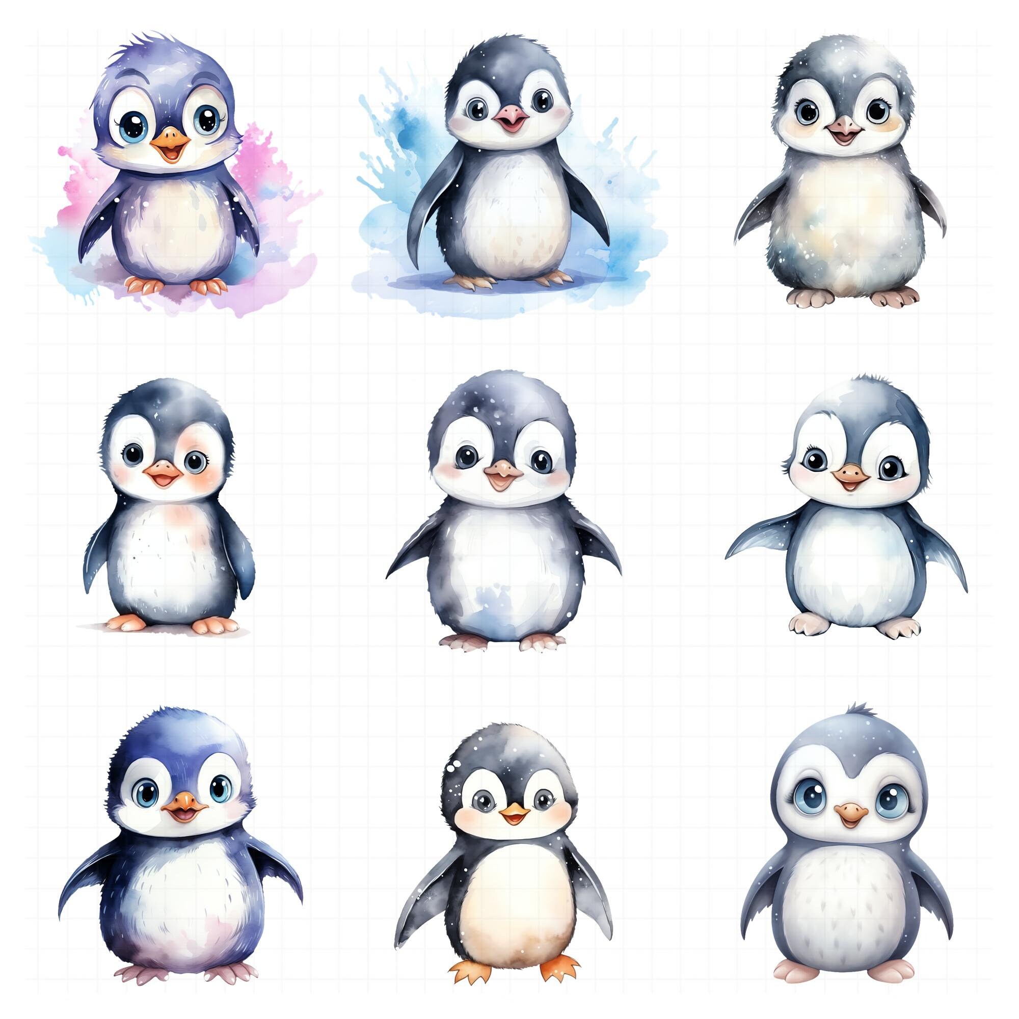Cute Watercolor Baby Penguin PNG Clipart, Watercolor Winter Bundle ...