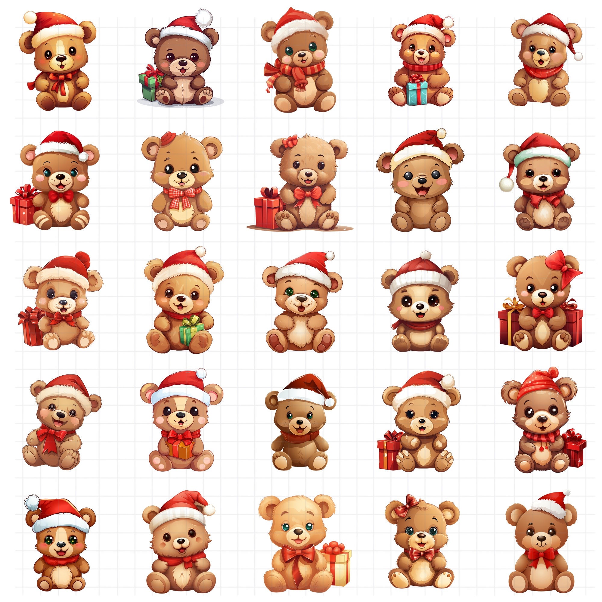 Cute Christmas Teddy Bear Clipart, PNG SVG Bundle - Etsy