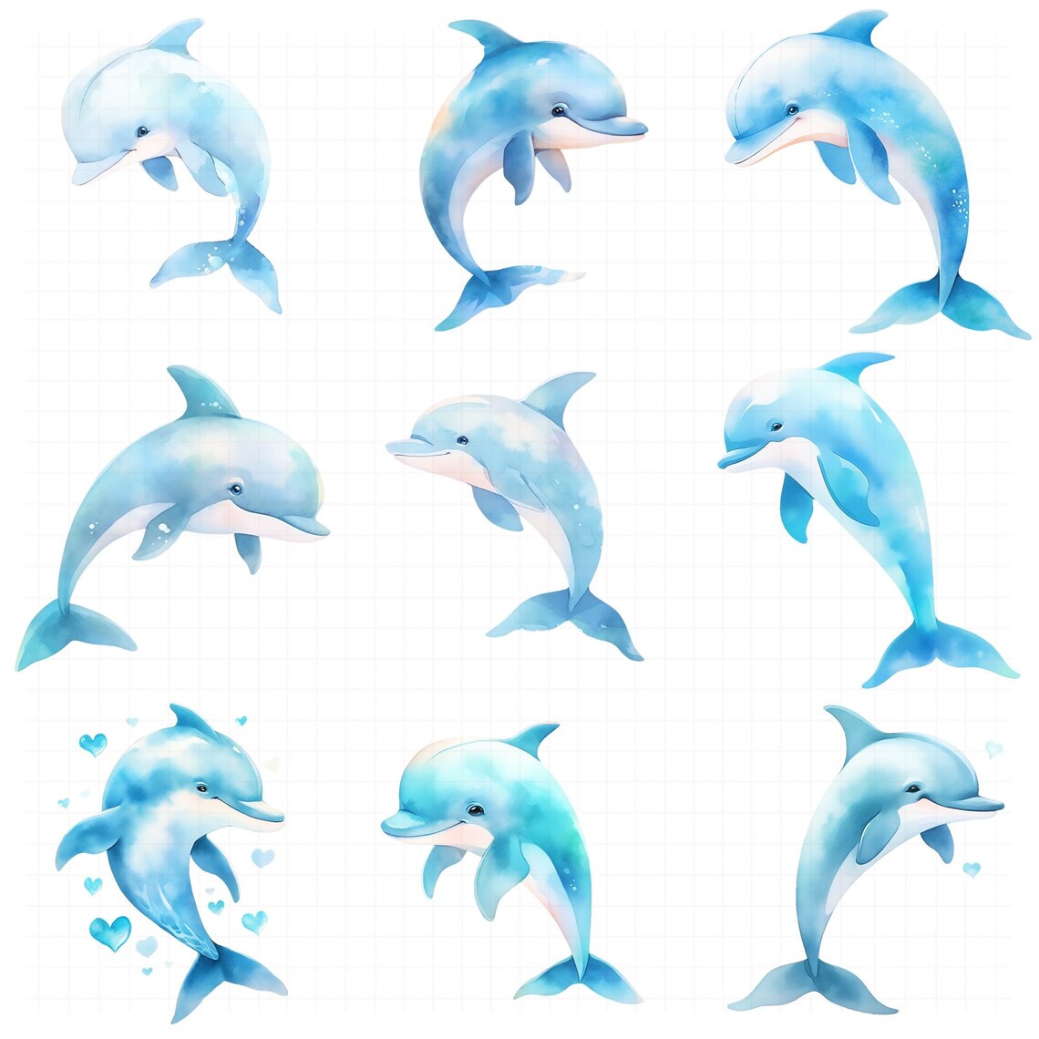 Cute Watercolor Dolphin Clipart, Ocean Animals PNG SVG - Etsy