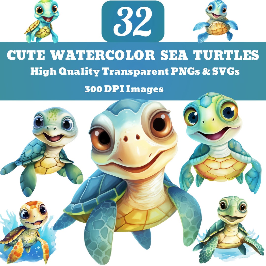 Watercolor Sea Turtle Clipart Bundle, Cute Nursery Art (PNG SVG) - Etsy