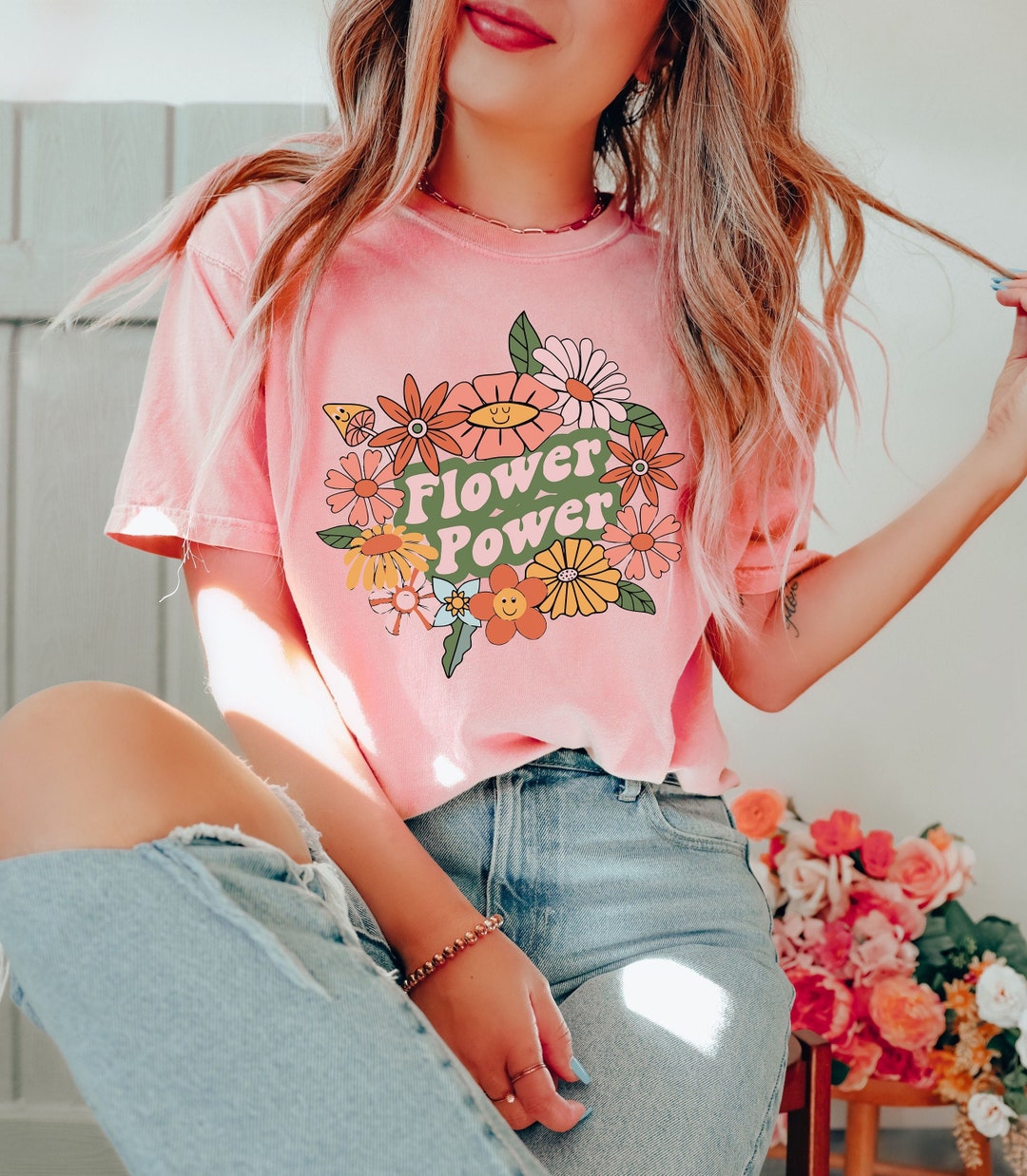 Flower Power Shirt, Hippy Flower Power Shirt, Trendy Flower Power Shirt ...