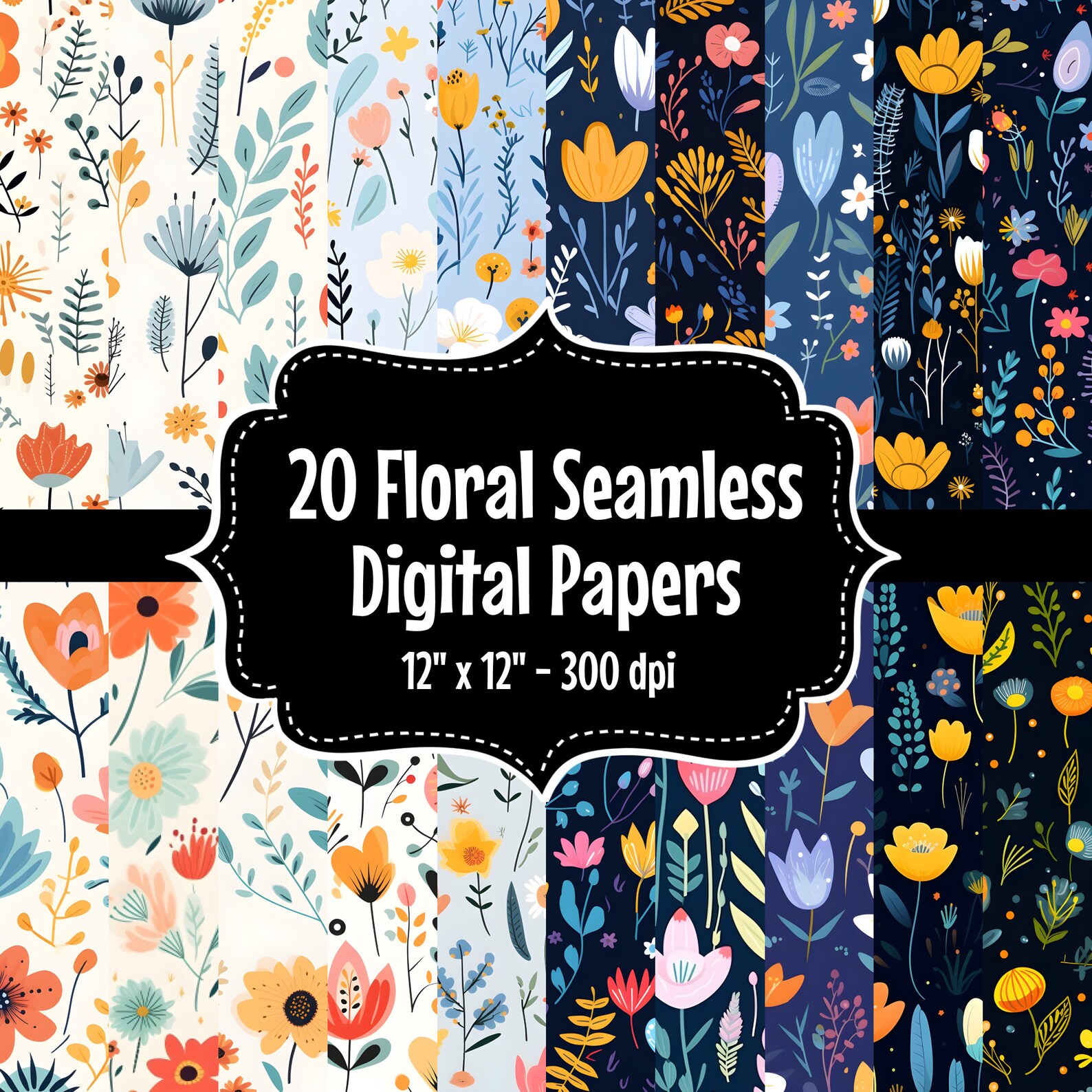 Flowers Digital Paper, Flowers Seamless Pattern, Floral Prints, Flowers ...