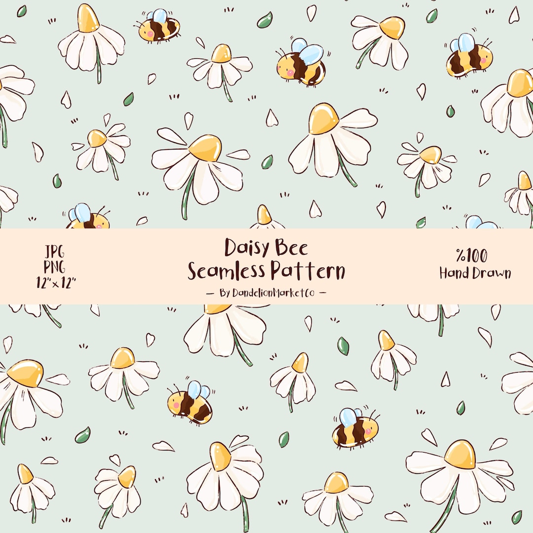 Daisy Bee Seamless Pattern, Wildflower Bee Pattern, Floral Bee Digital ...