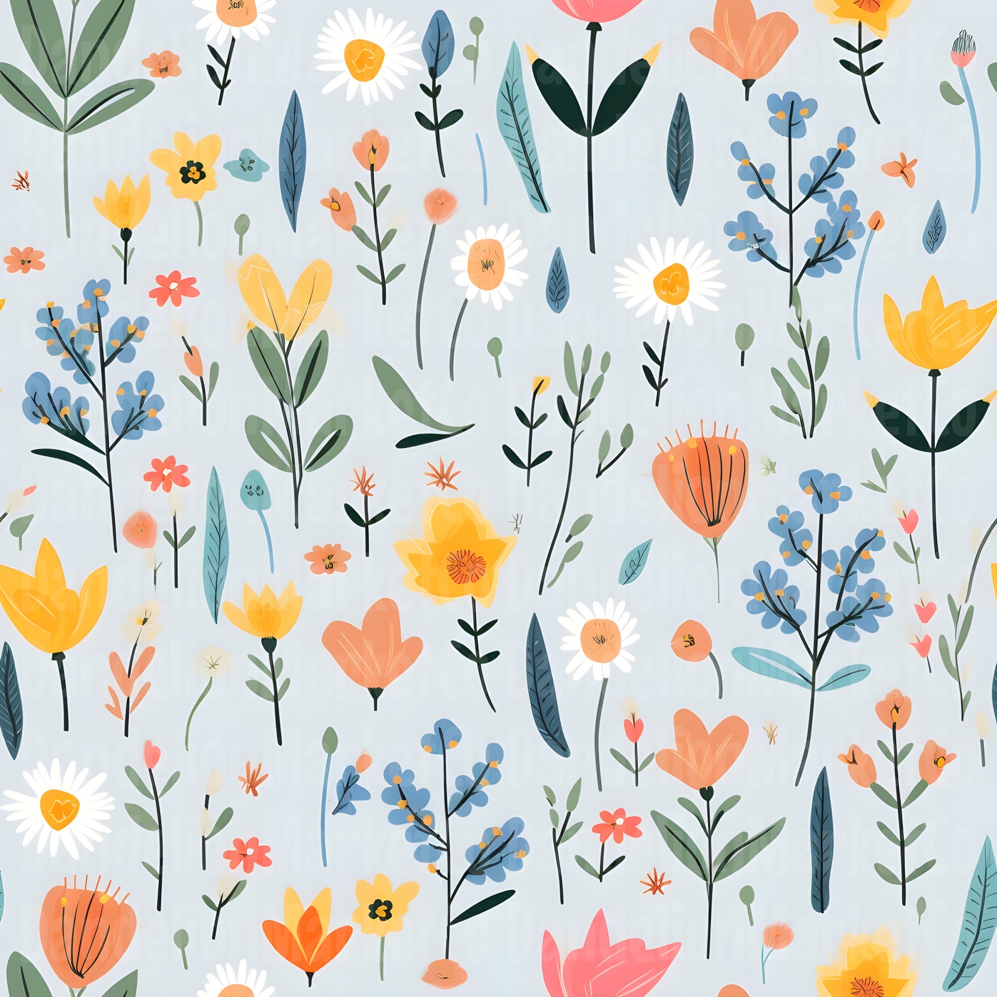 Flowers Digital Paper, Flowers Seamless Pattern, Floral Prints, Flowers ...