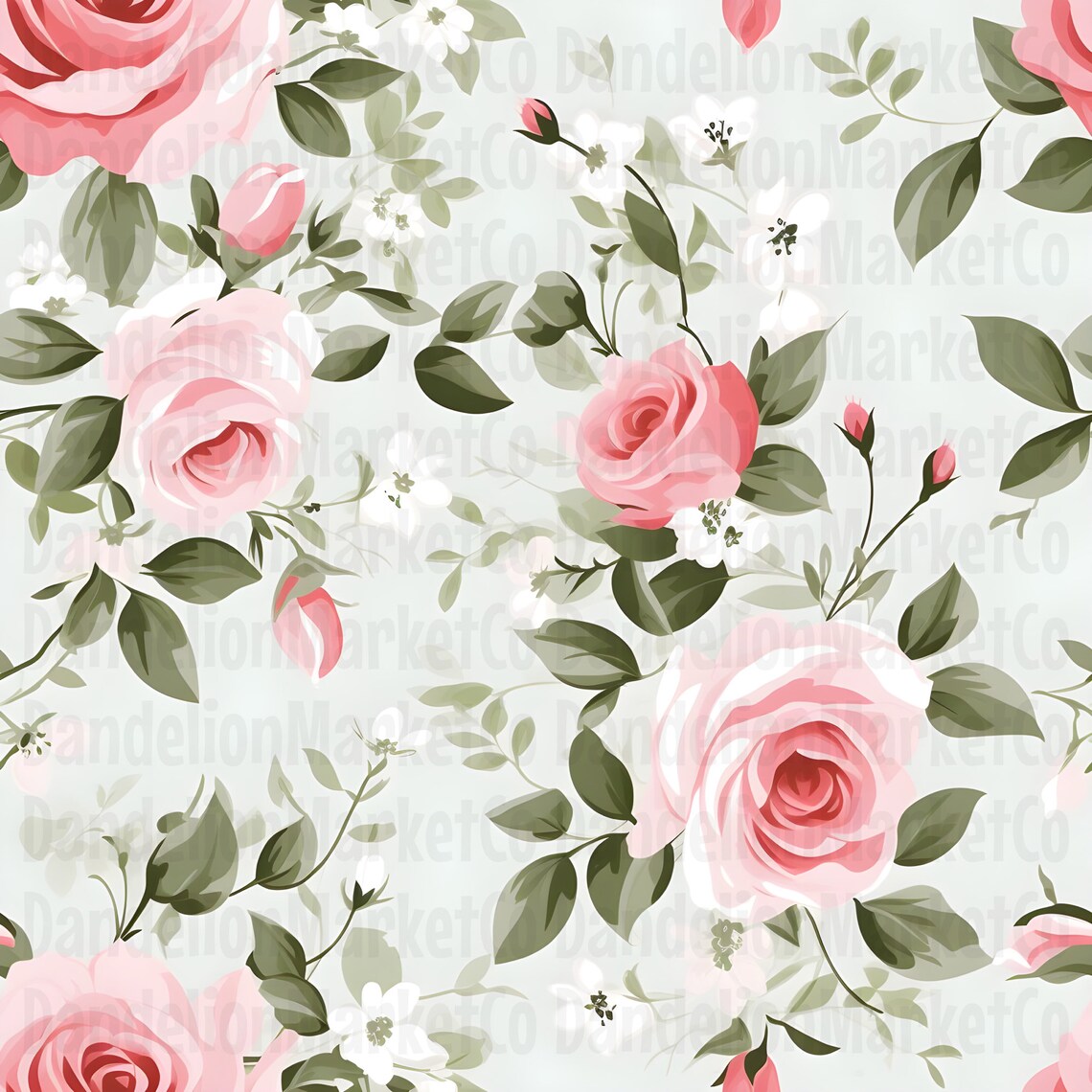 Vintage Digital Paper Roses Pink Sage Green Floral SEAMLESS Pattern ...
