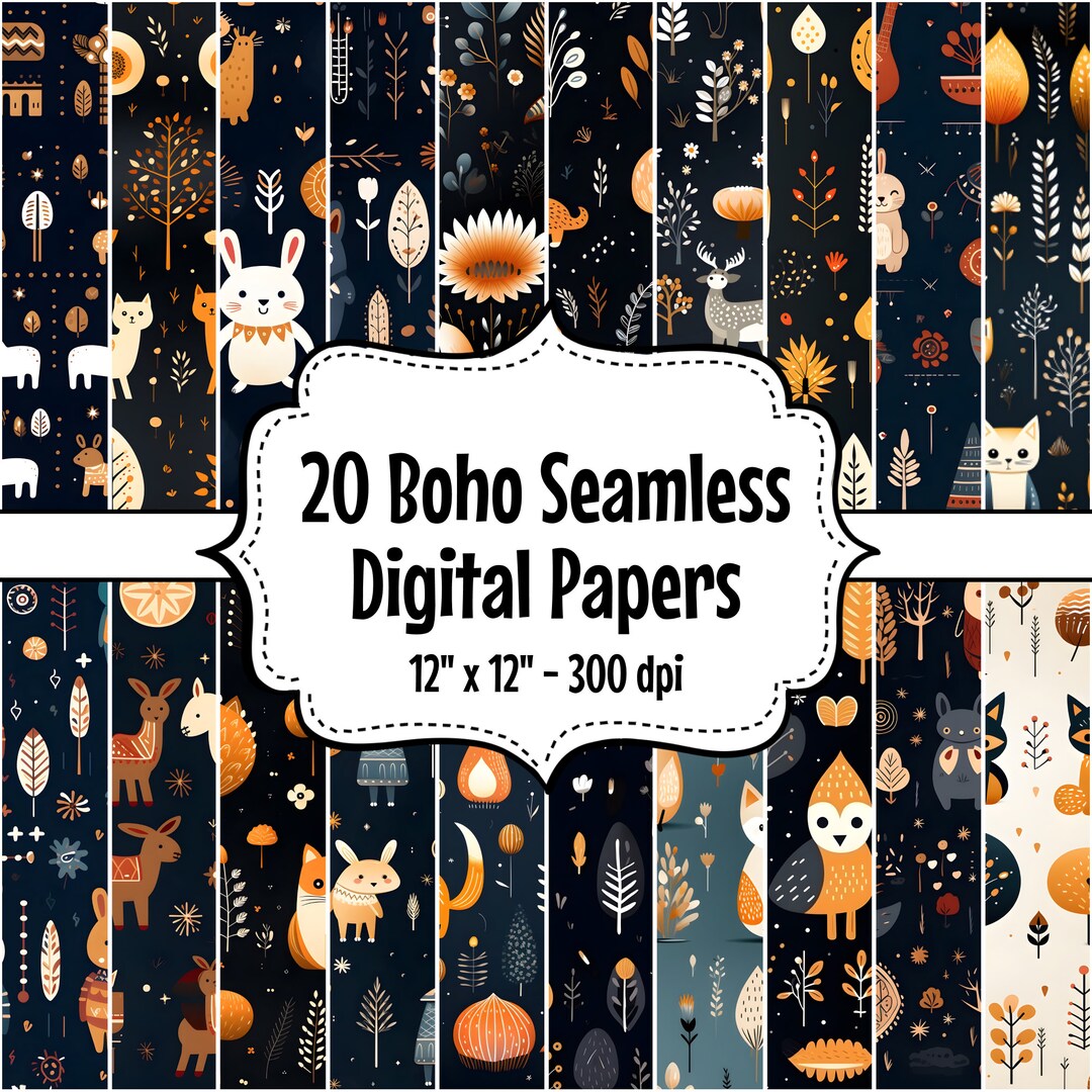 Boho Digital Paper, Boho Seamless Pattern, Boho Prints, Boho Background ...