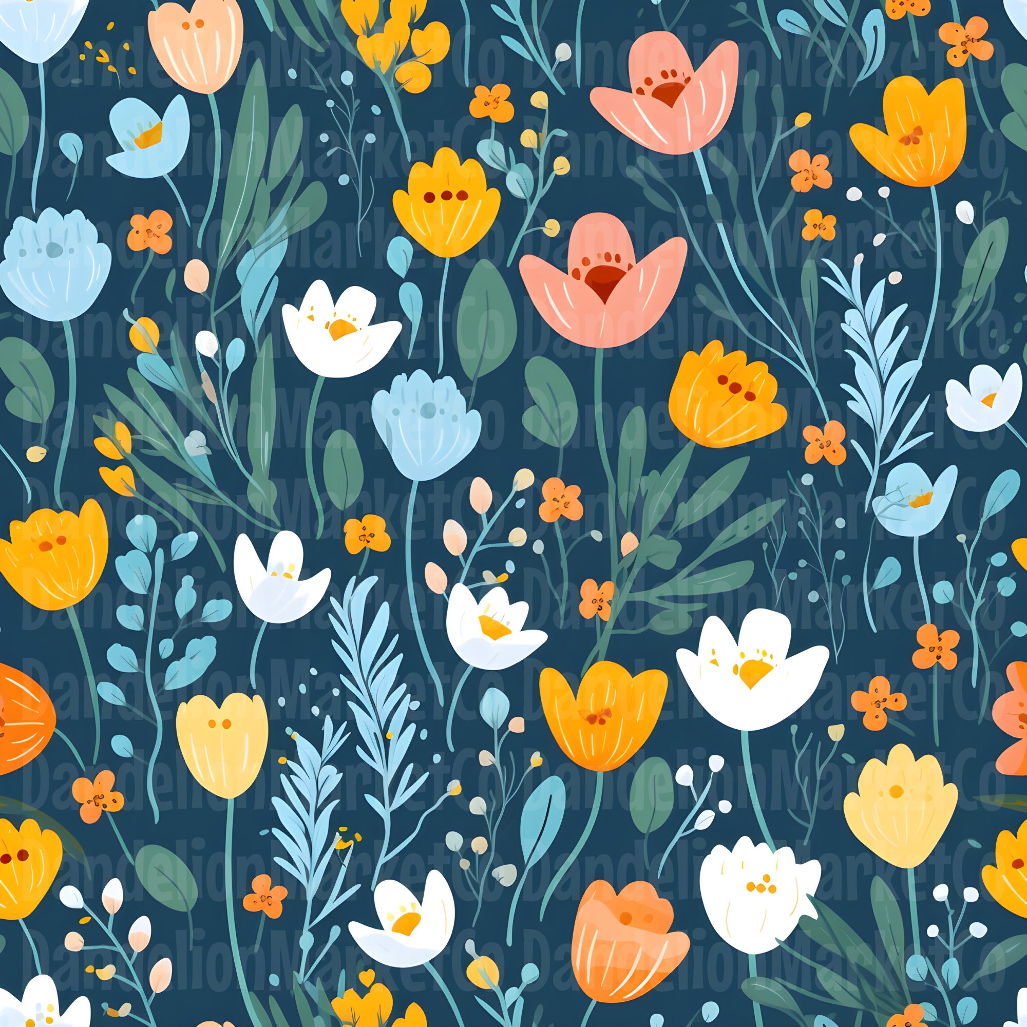 Flowers Digital Paper, Flowers Seamless Pattern, Floral Prints, Flowers ...