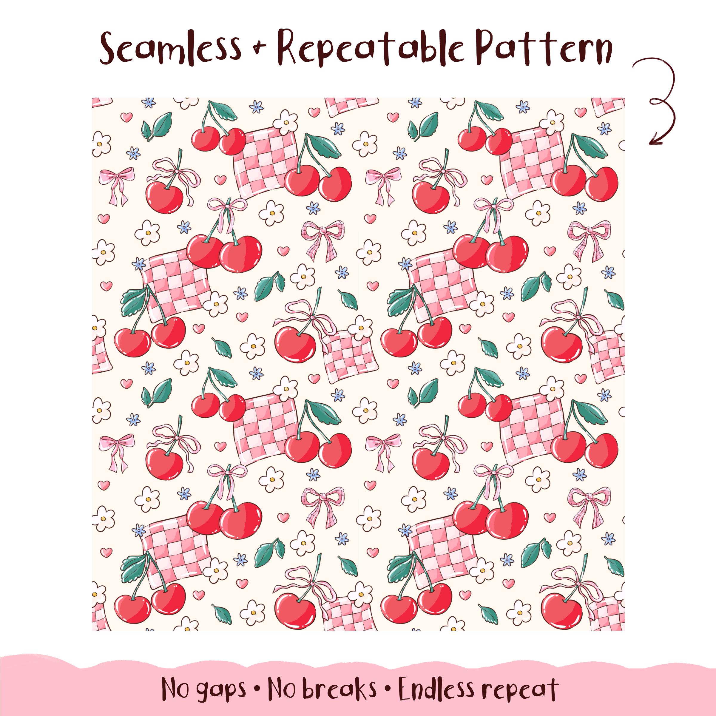 Cherry Seamless Pattern PNG, Coquette Cherry Digital Paper, Gingham ...