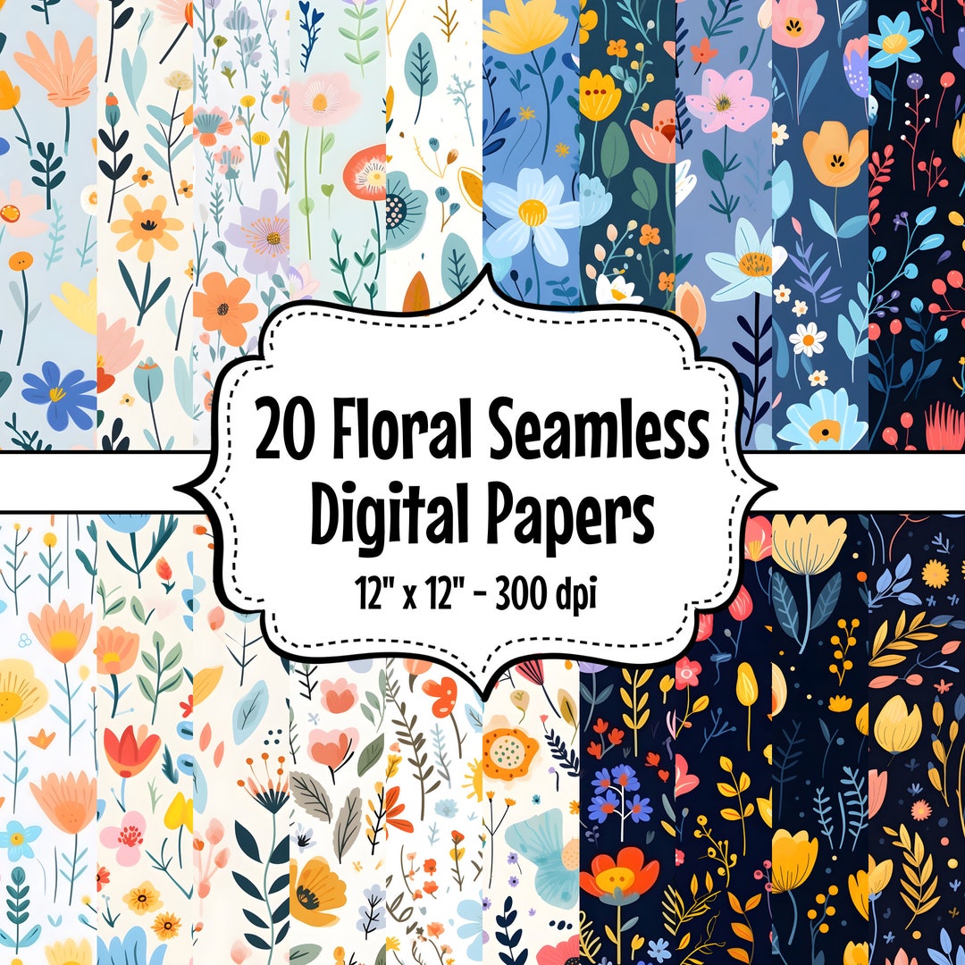 Flowers Digital Paper, Flowers Seamless Pattern, Floral Prints, Flowers ...