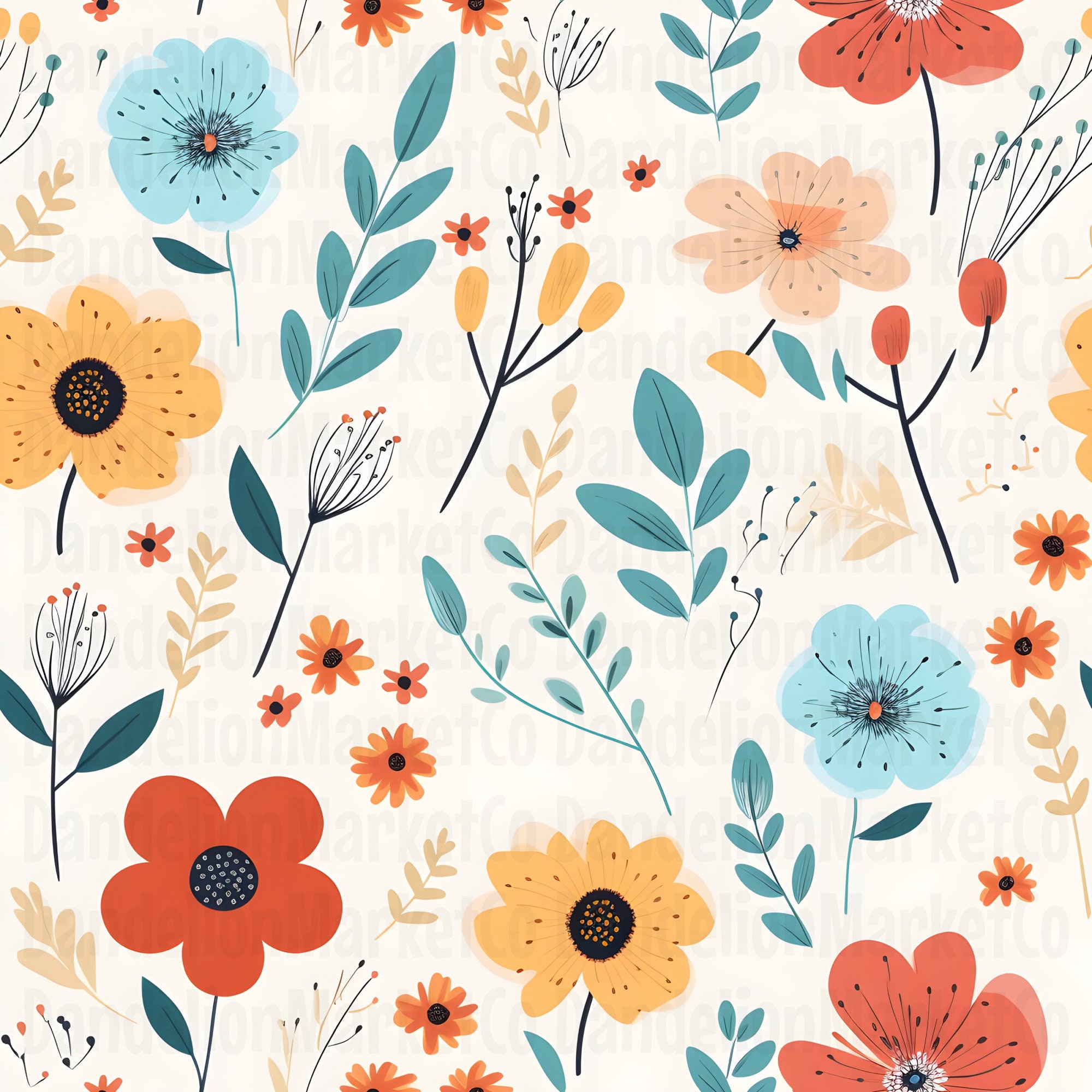 Flowers Digital Paper, Flowers Seamless Pattern, Floral Prints, Flowers ...