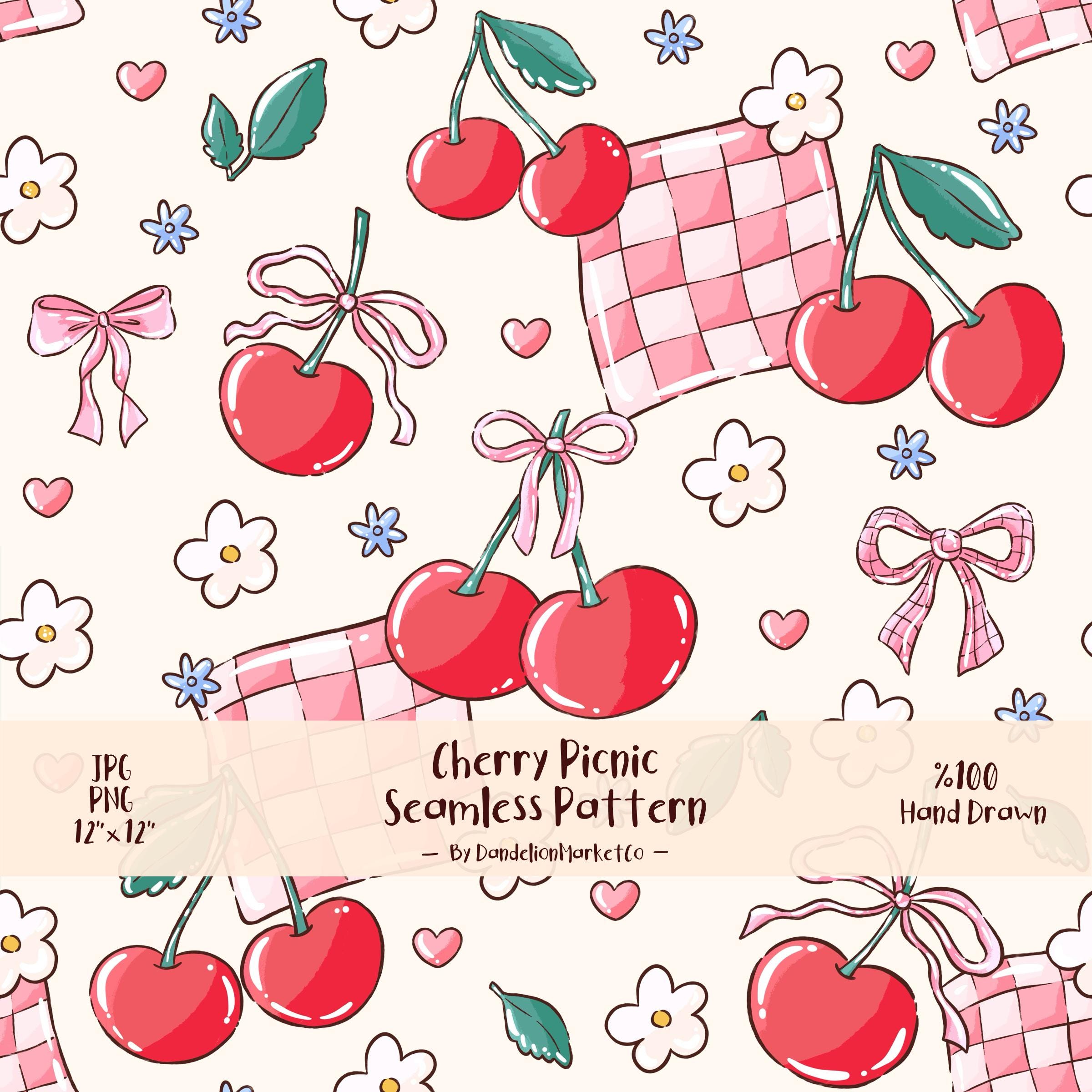 Cherry Seamless Pattern PNG, Coquette Cherry Digital Paper, Gingham ...