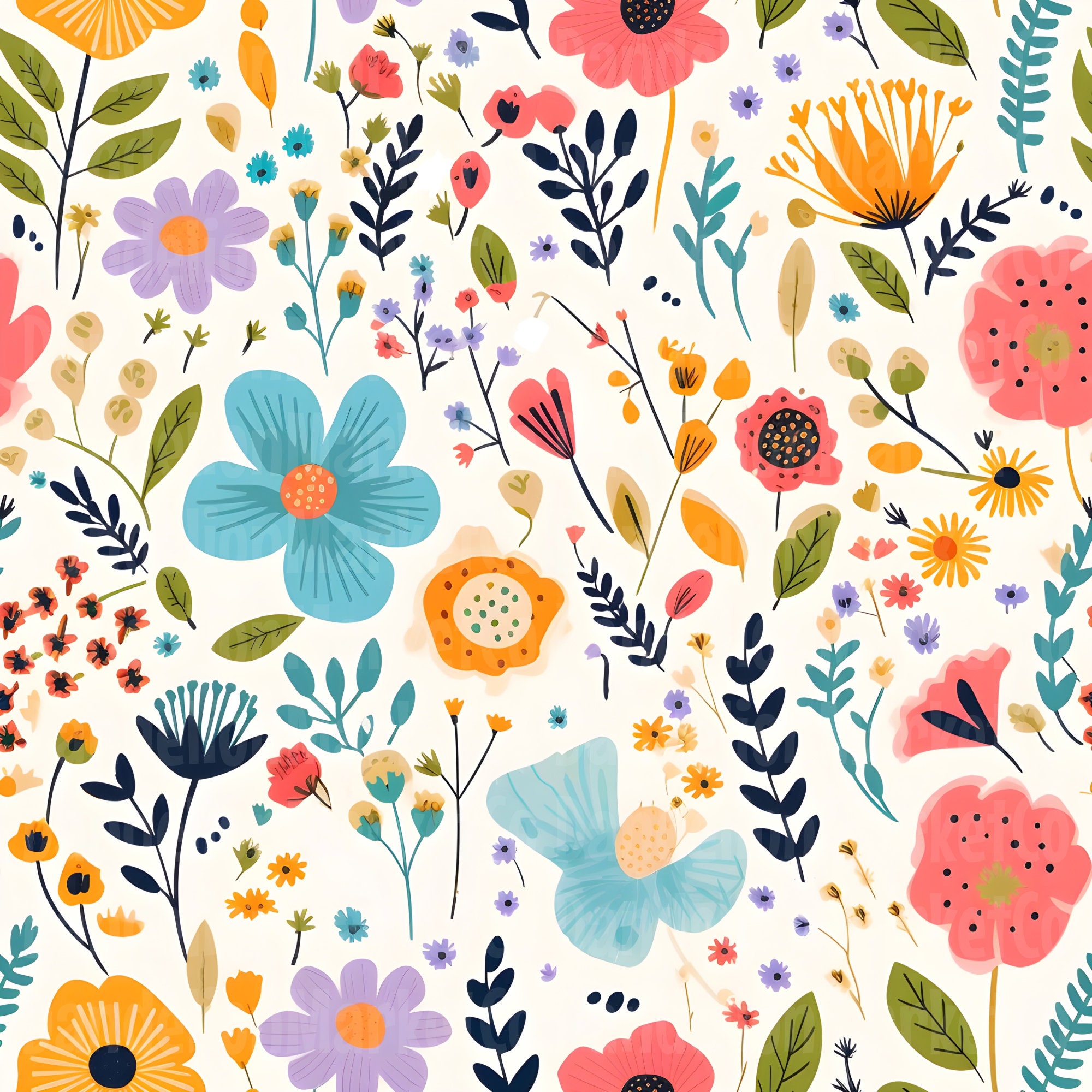 Flowers Digital Paper, Flowers Seamless Pattern, Floral Prints, Flowers ...