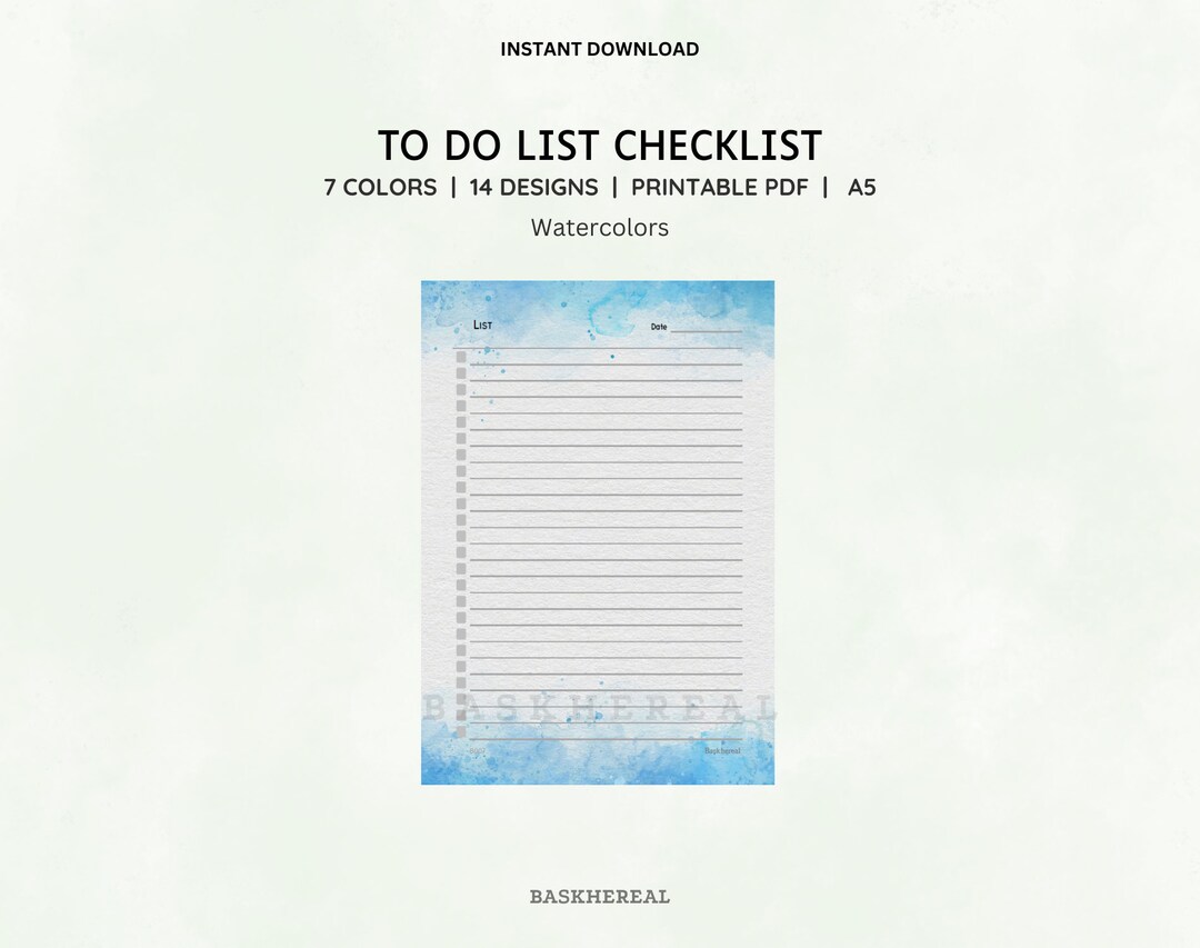 Watercolor to Do LIST, Printable PDF Designs, Checklist Template, Task ...