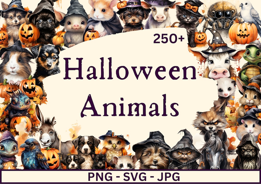 250 Watercolor Halloween Animals PNG Bundle Cute Spooky - Etsy