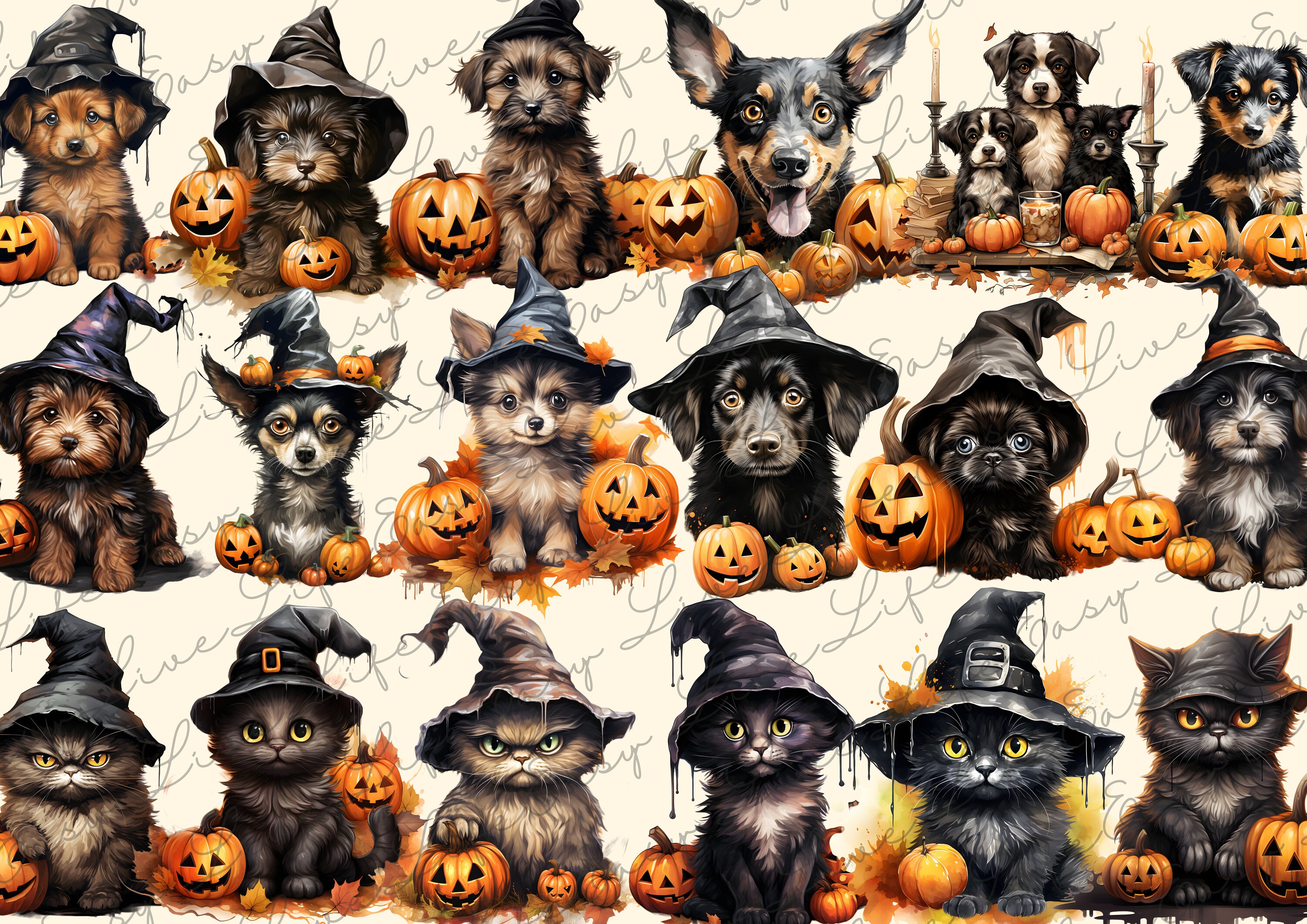 250 Watercolor Halloween Animals PNG Bundle Cute Spooky - Etsy