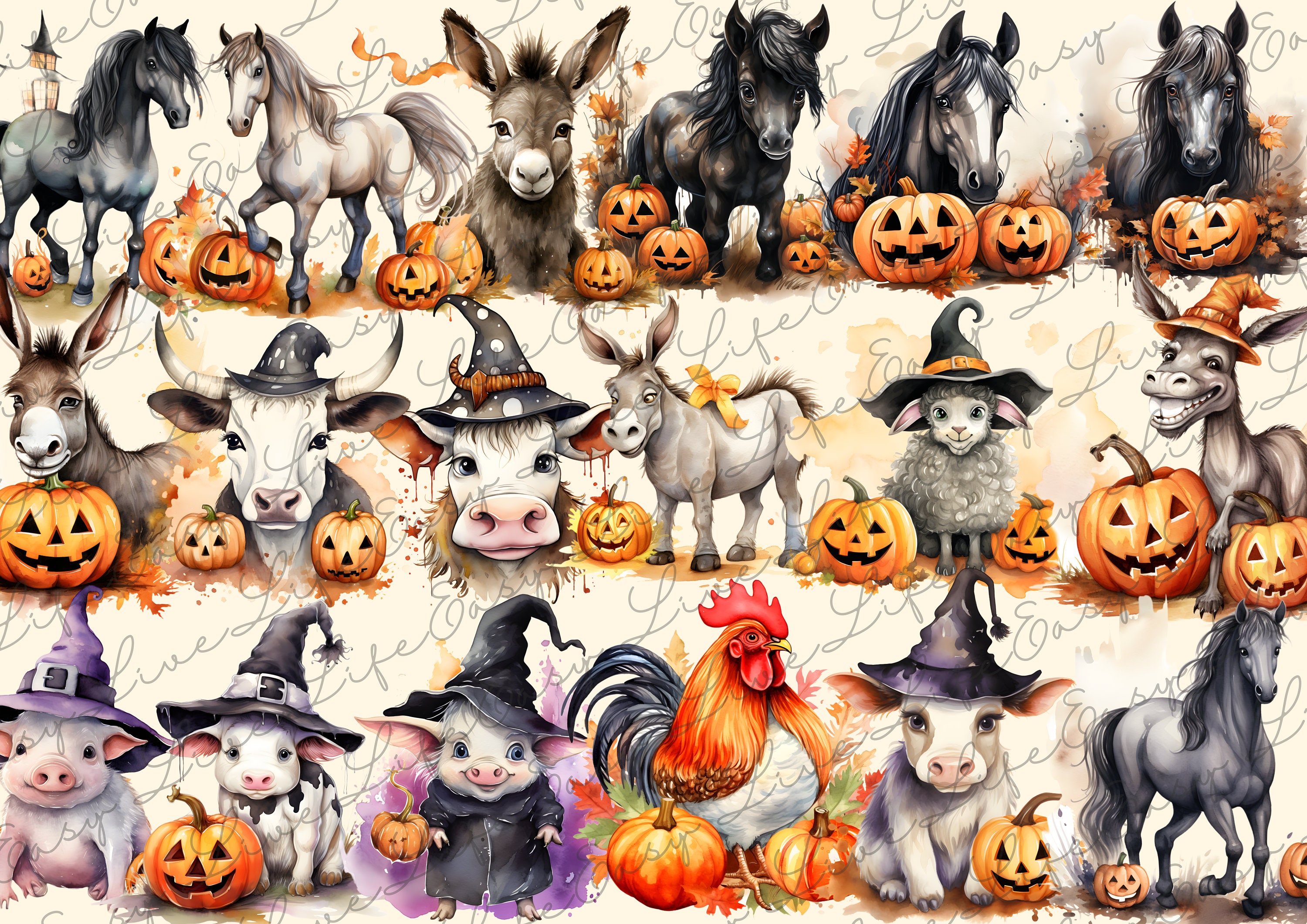 250 Watercolor Halloween Animals PNG Bundle Cute Spooky - Etsy