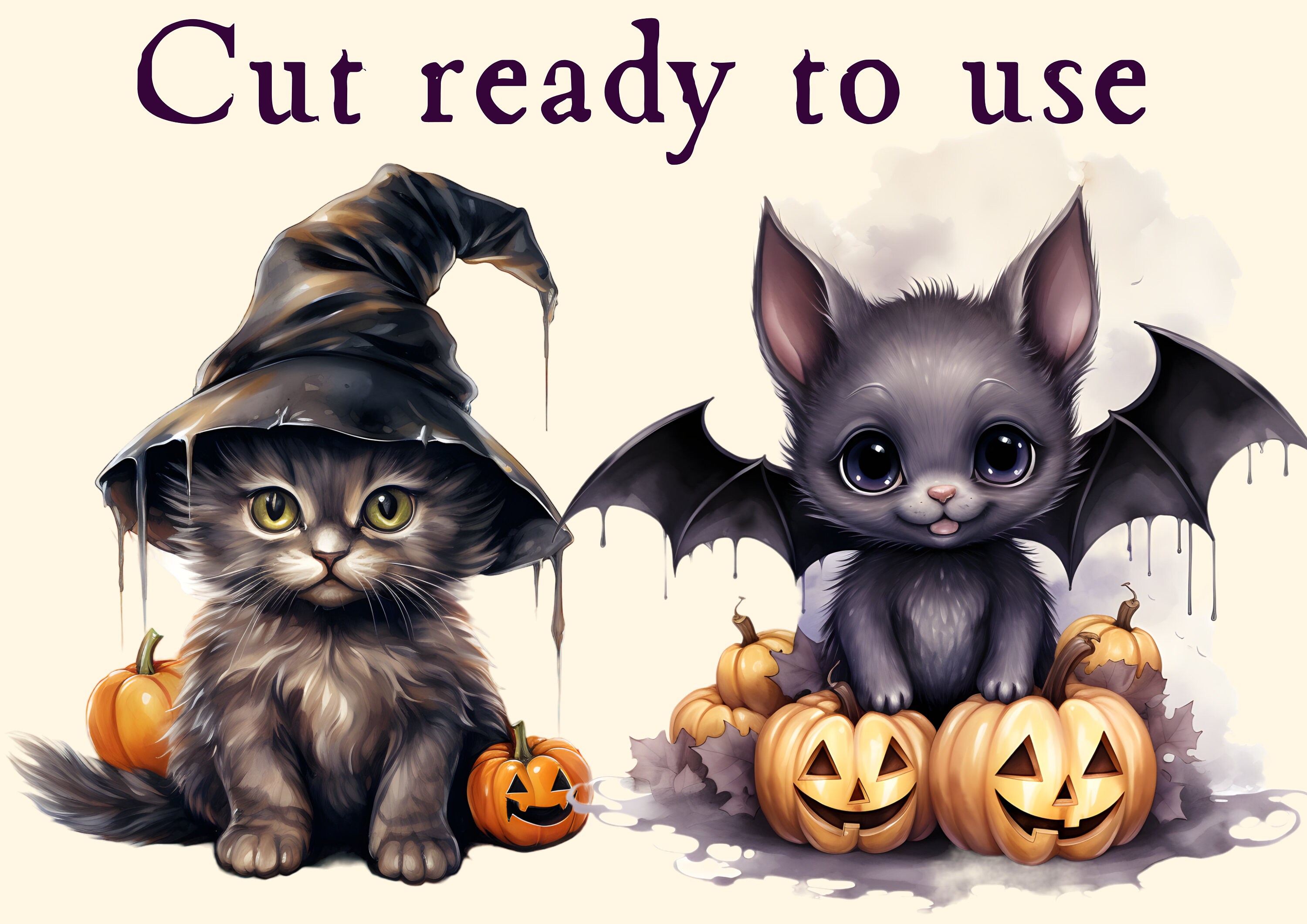 250 Watercolor Halloween Animals PNG Bundle Cute Spooky - Etsy