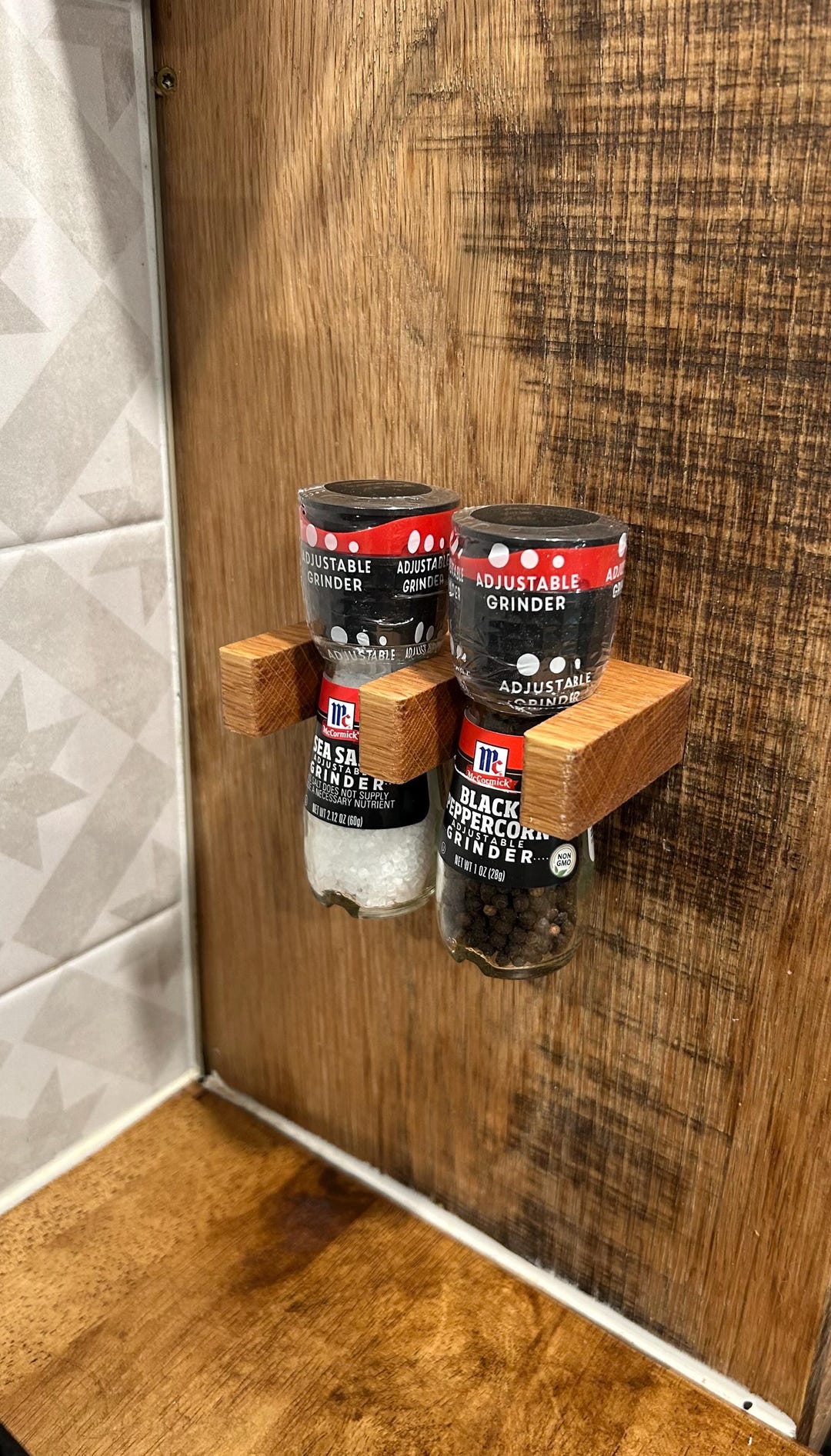 Oak Wall Mounted Salt and Pepper Holder, Kitchen Spice Rack, Wooden ...