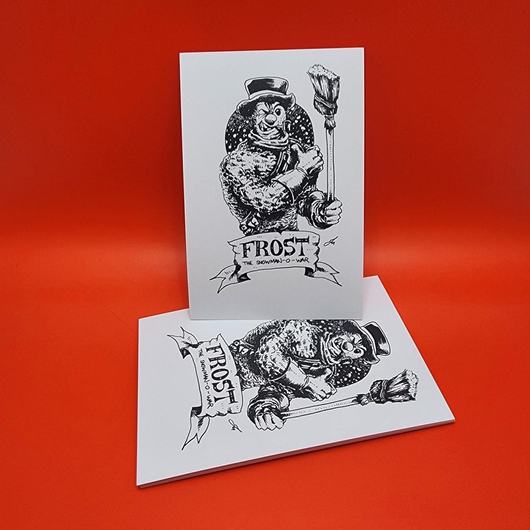 Hand-drawn FROST the Snow Man-o-war HOLIDAY POSTCARD Set of 12 Matte ...