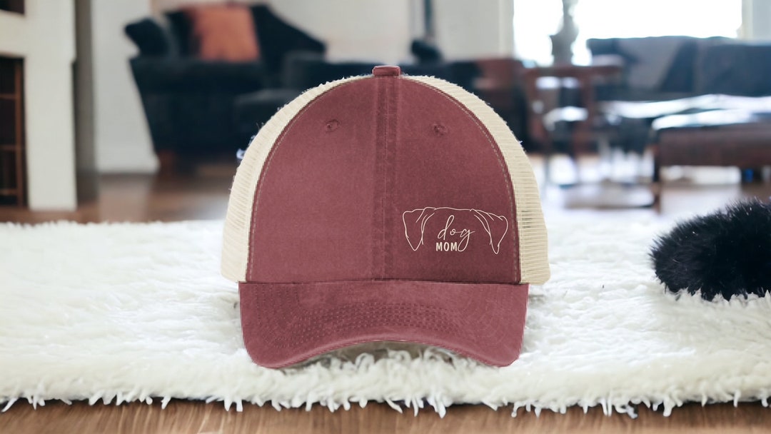 Dog Mom Ears Outline Embroidered Mesh Hat (red Rock/ Stone C943) - Etsy