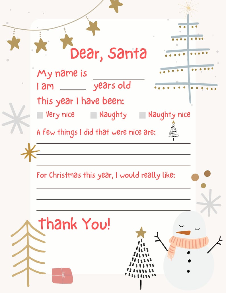 Letter to Santa Template, Printable, Editable, Immediate Download and ...