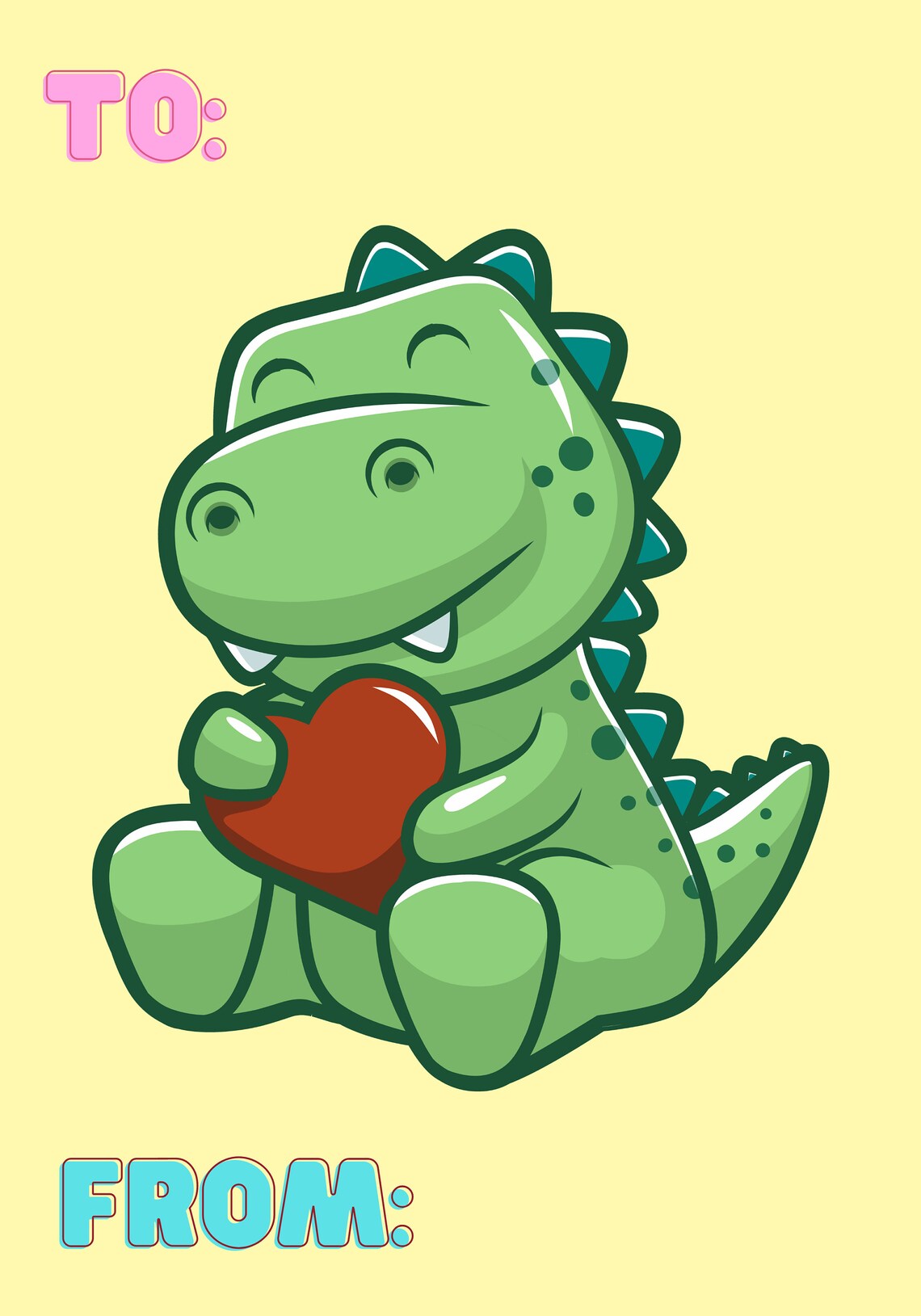Cute Dinosaur Valentine's Day Cards: 3.5x5 Printable, Immediate ...