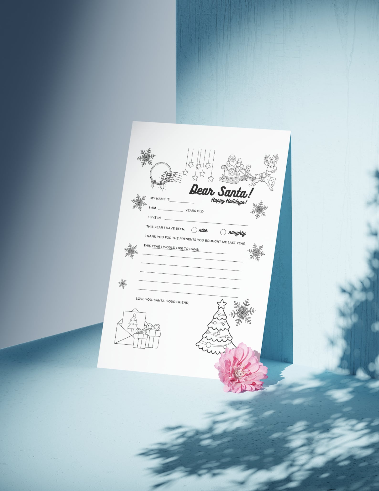 Color Page Letter to Santa Template, Printable, Editable, Immediate ...