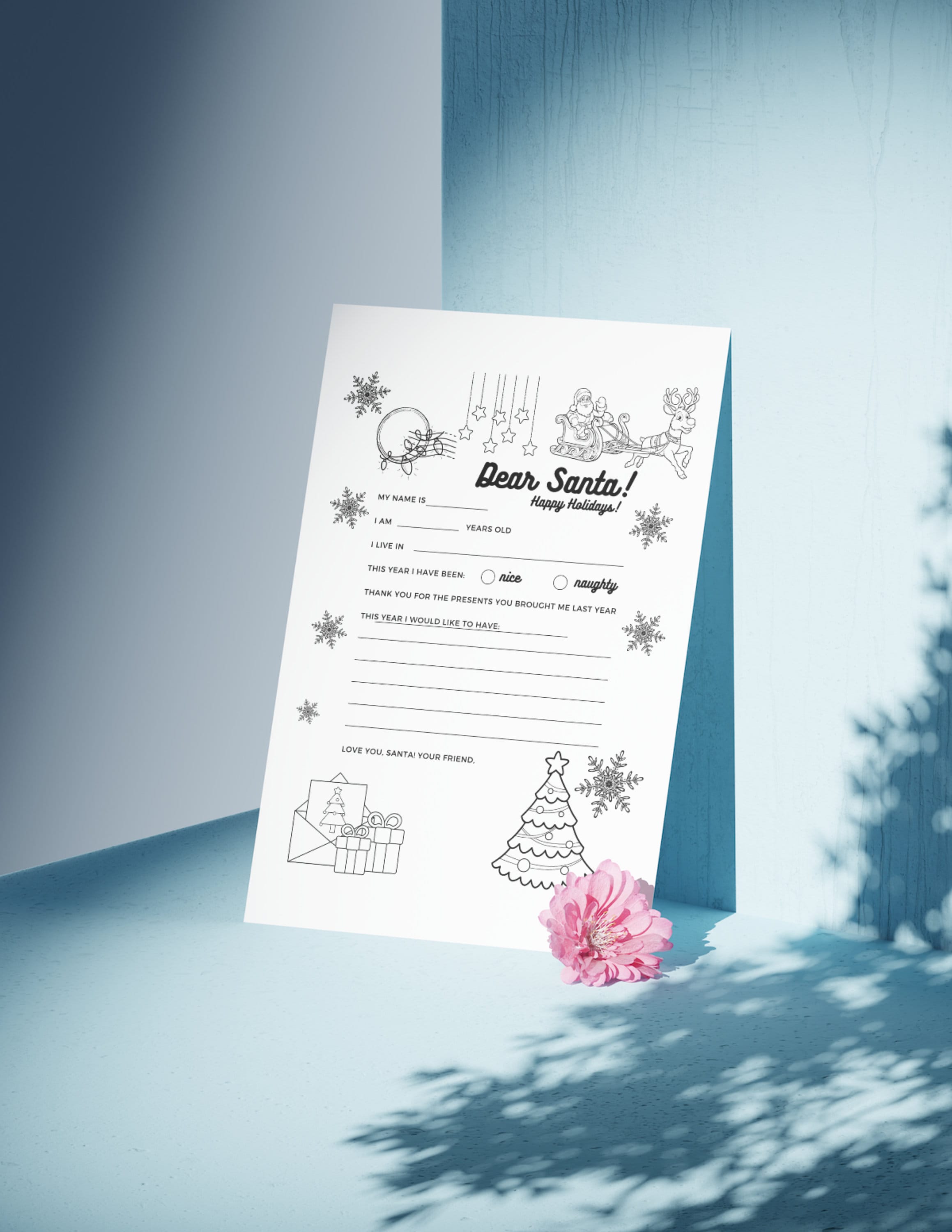 Color Page Letter to Santa Template, Printable, Editable, Immediate ...