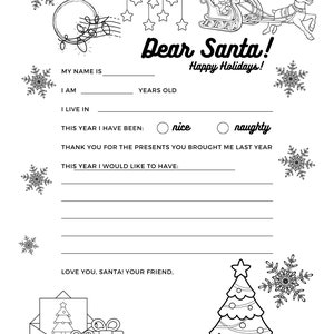 Color Page Letter to Santa Template, Printable, Editable, Immediate ...