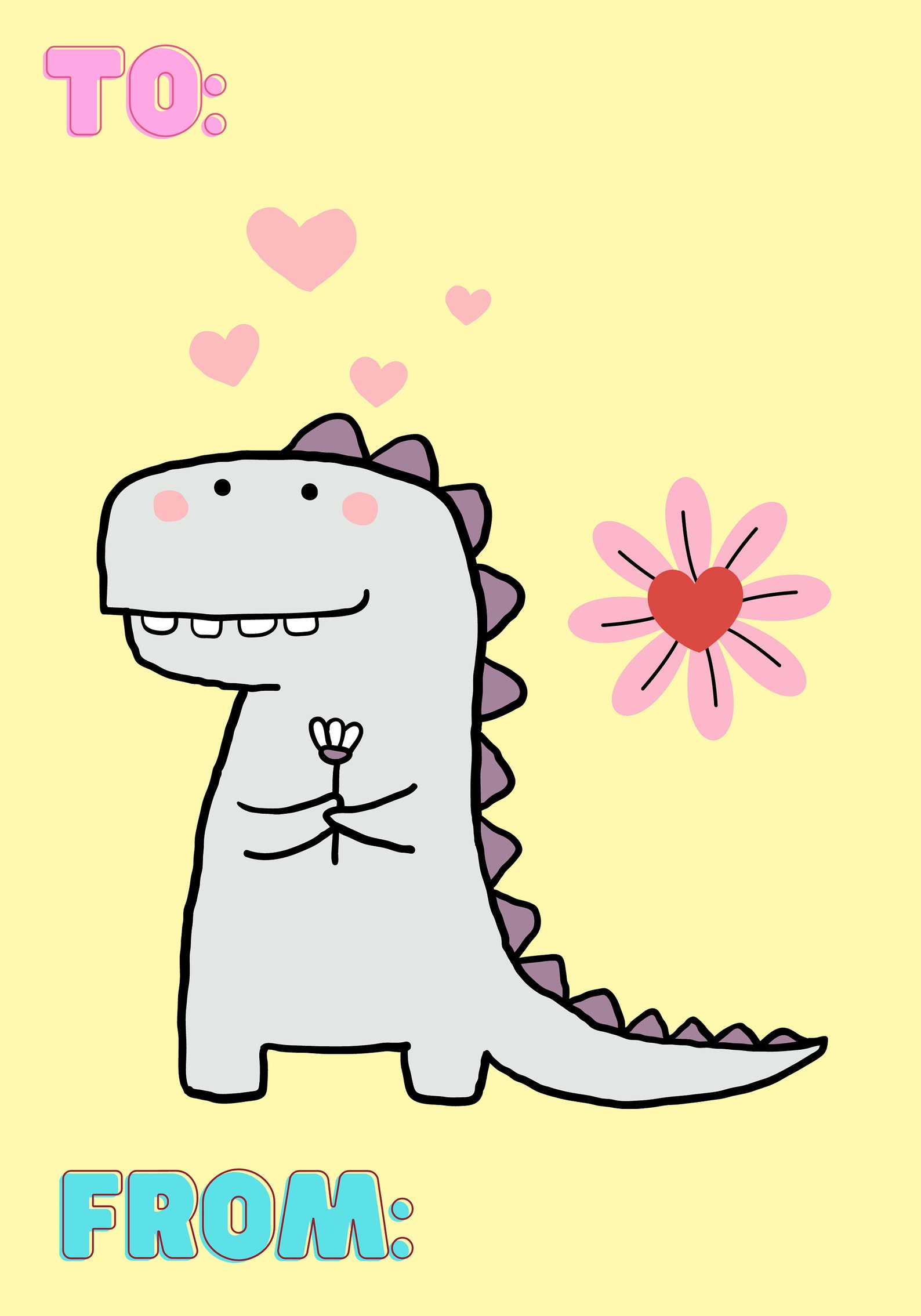 Cute Dinosaur Valentine's Day Cards: 3.5x5" Printable, Immediate ...
