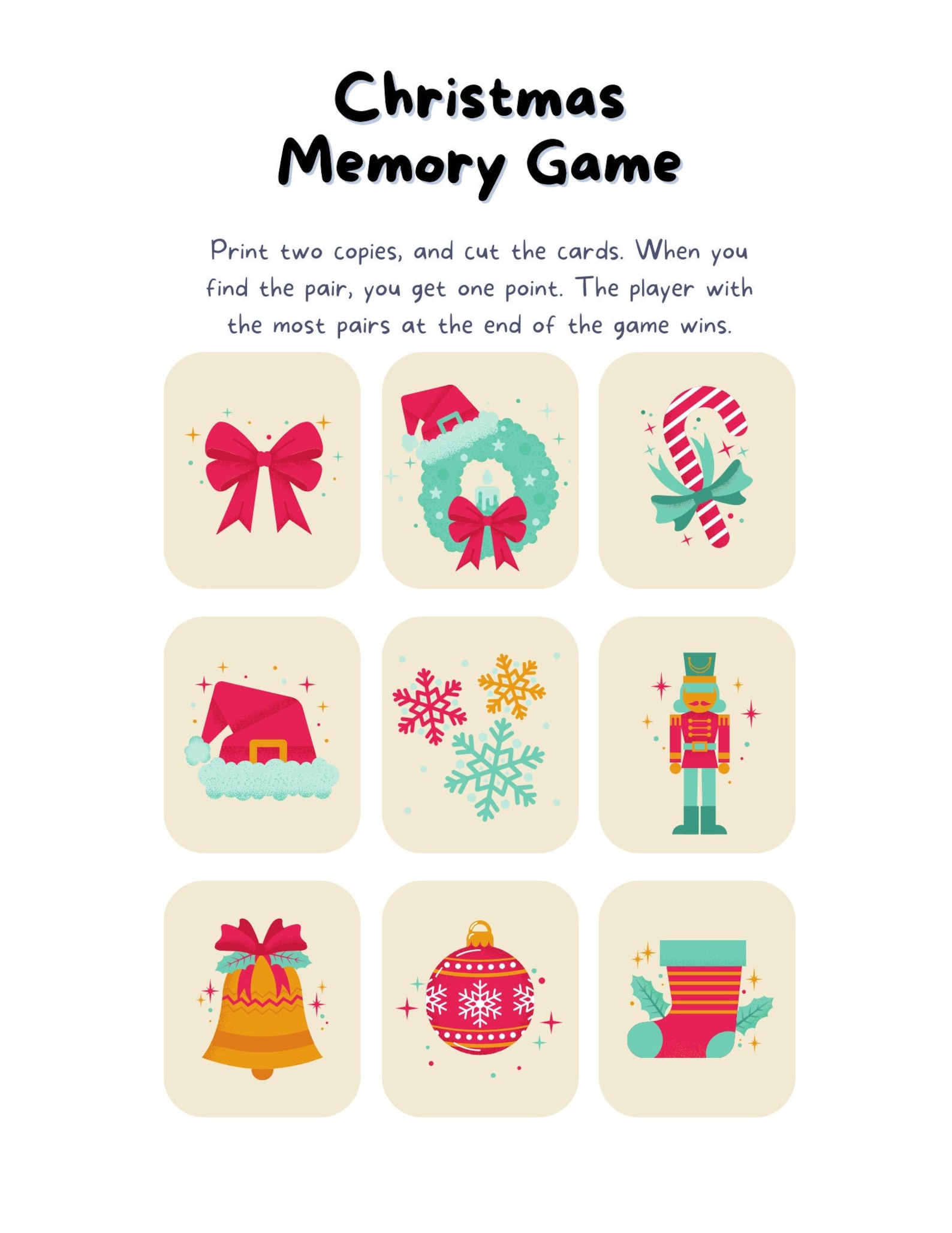 Christmas Memory Match Game, Printable, Immediate Download and Print ...