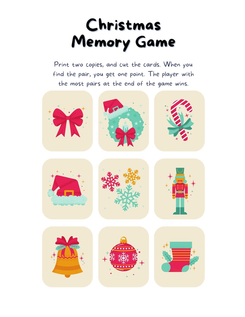 Christmas Memory Match Game, Printable, Immediate Download and Print ...