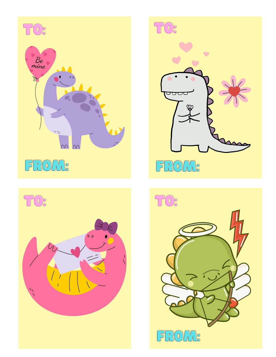 Cute Dinosaur Valentine's Day Cards: 3.5x5" Printable, Immediate ...