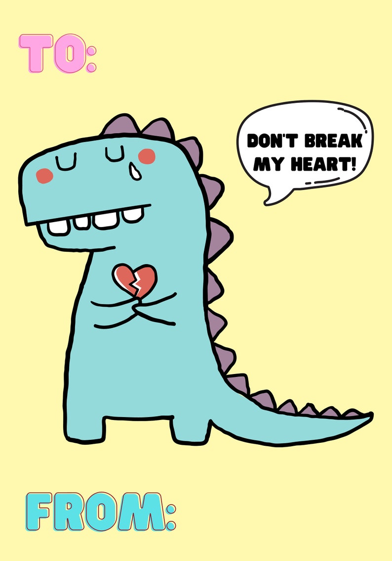 Cute Dinosaur Valentine's Day Cards: 3.5x5" Printable, Immediate ...