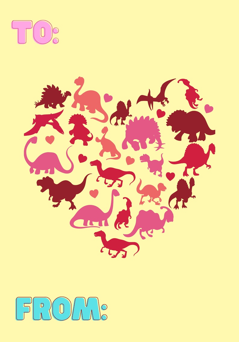 Cute Dinosaur Valentine's Day Cards: 3.5x5" Printable, Immediate ...