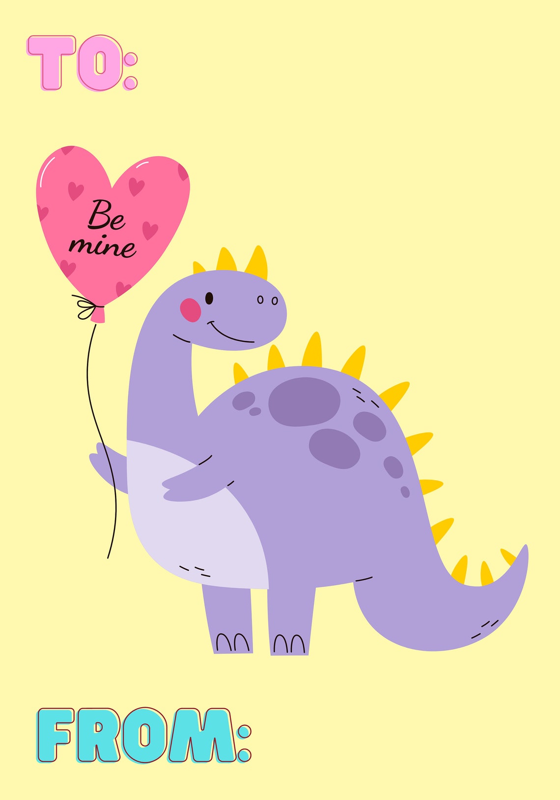 Cute Dinosaur Valentine's Day Cards: 3.5x5" Printable, Immediate ...