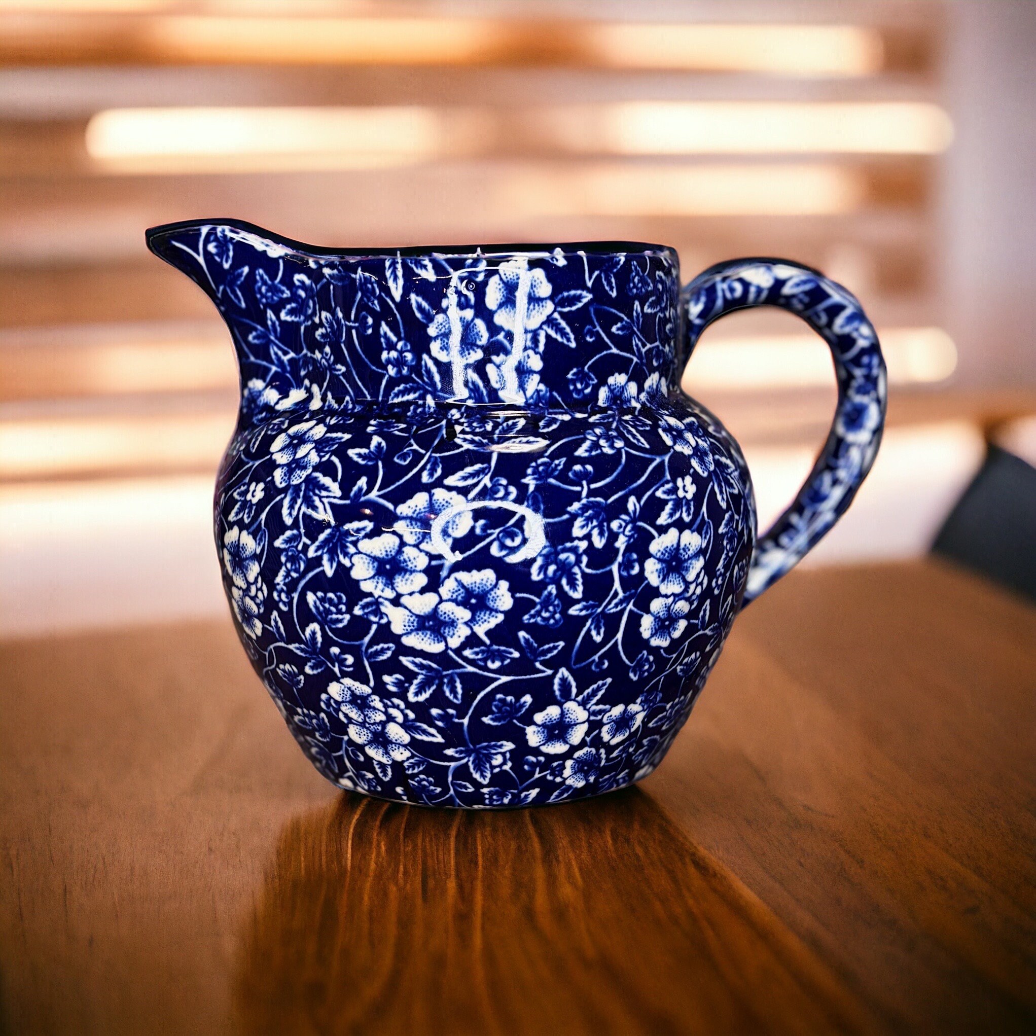 Burleigh Style English Made 2 Pint Dutch Chintz Bellied Jug Calico Blue ...