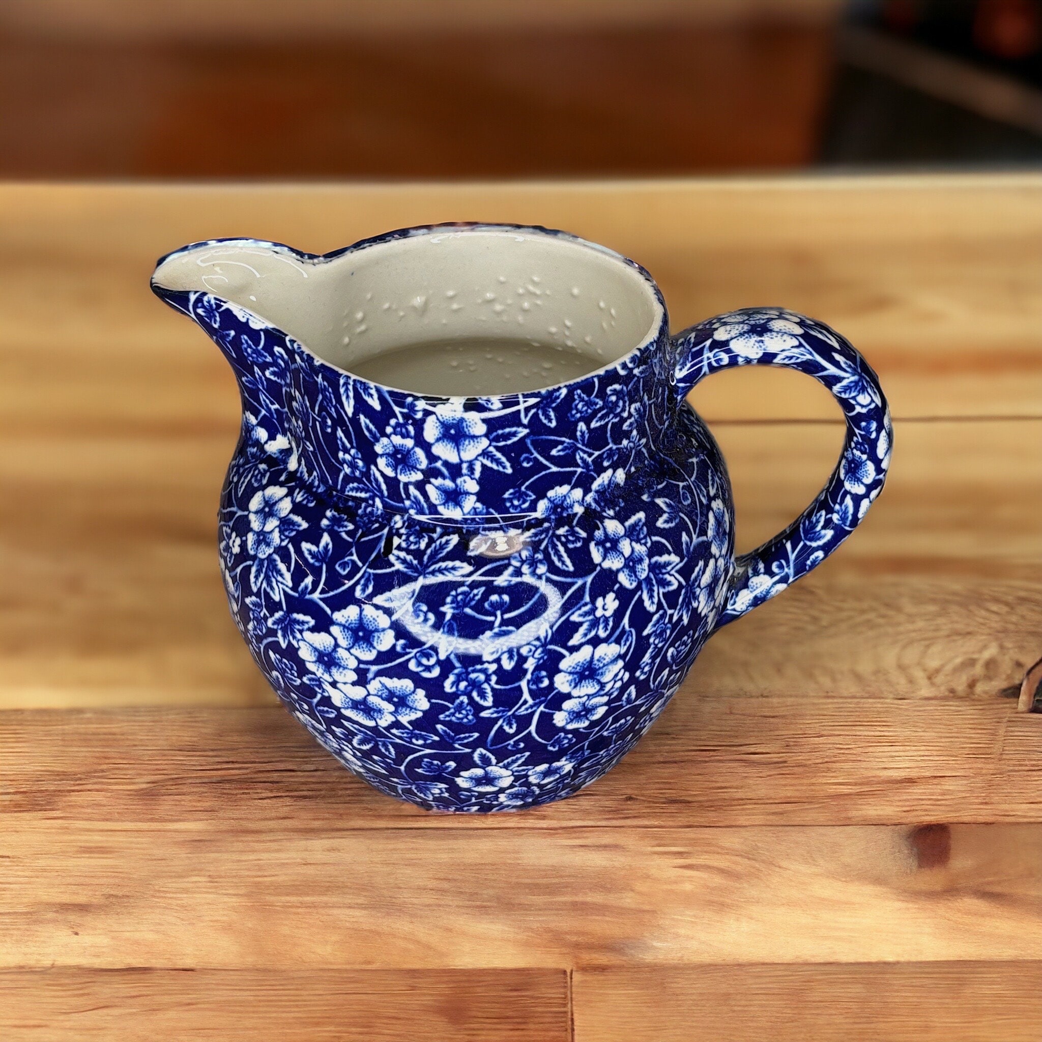 Burleigh Style English Made 2 Pint Dutch Chintz Bellied Jug Calico Blue ...