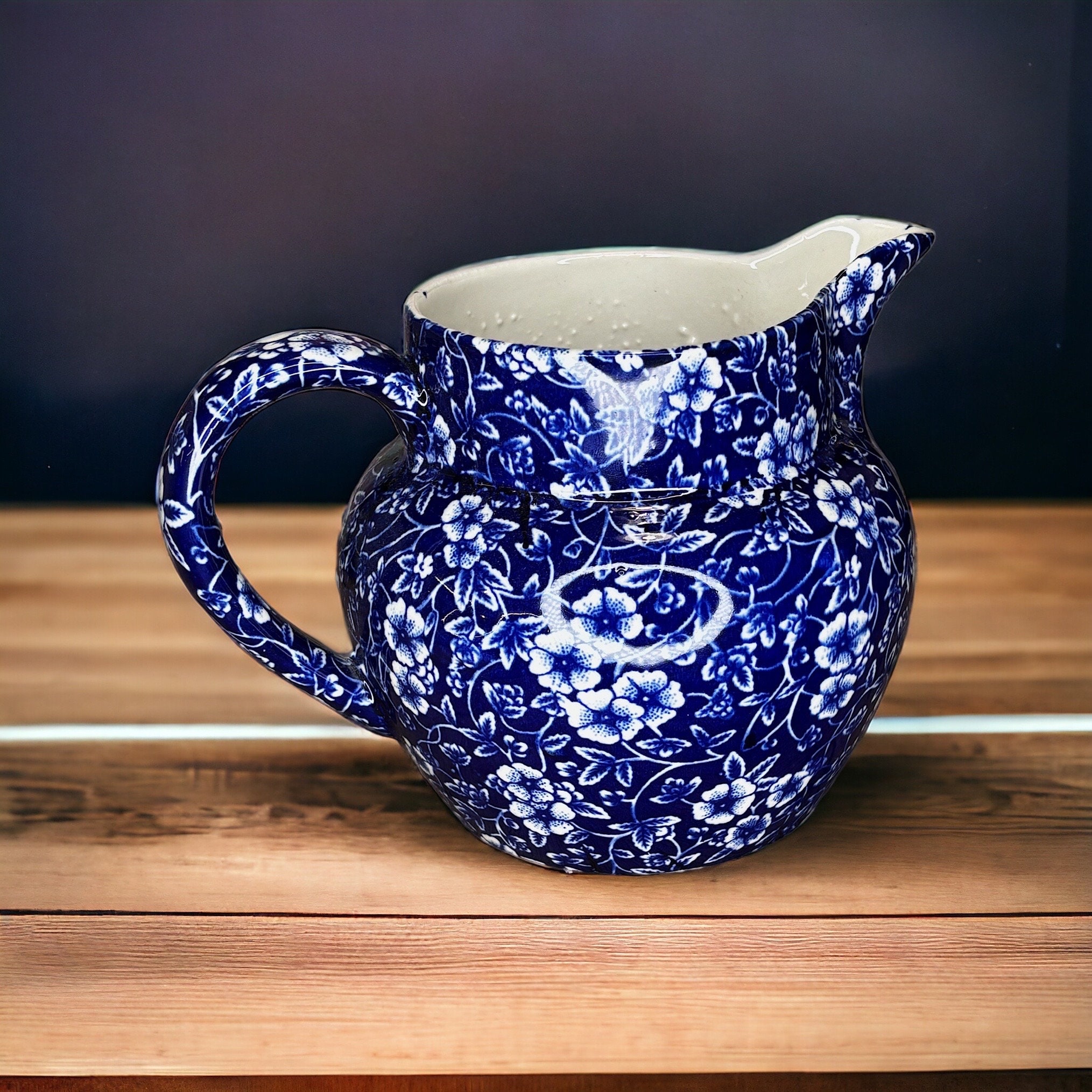 Burleigh Style English Made 2 Pint Dutch Chintz Bellied Jug Calico Blue ...