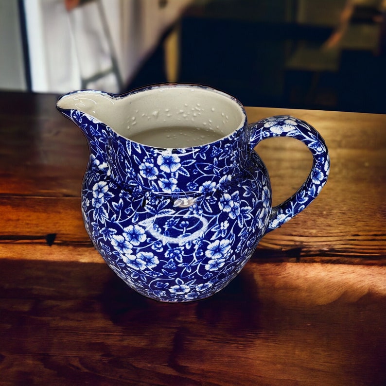 Burleigh Style English Made 2 Pint Dutch Chintz Bellied Jug Calico Blue ...