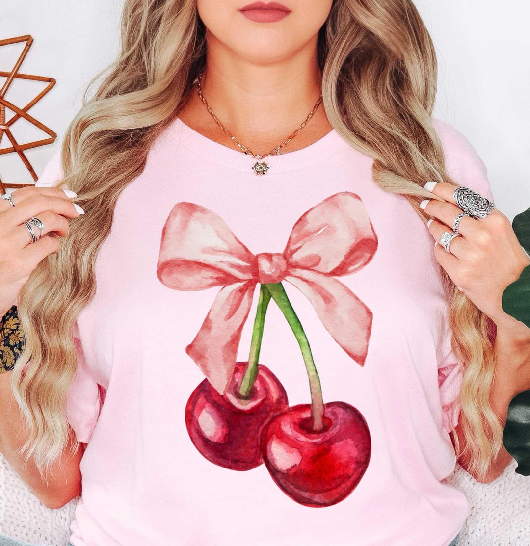 Cute Cherry Bow Tee Groovy Vibes Collection Unisex Pre-shrunk T-shirt ...