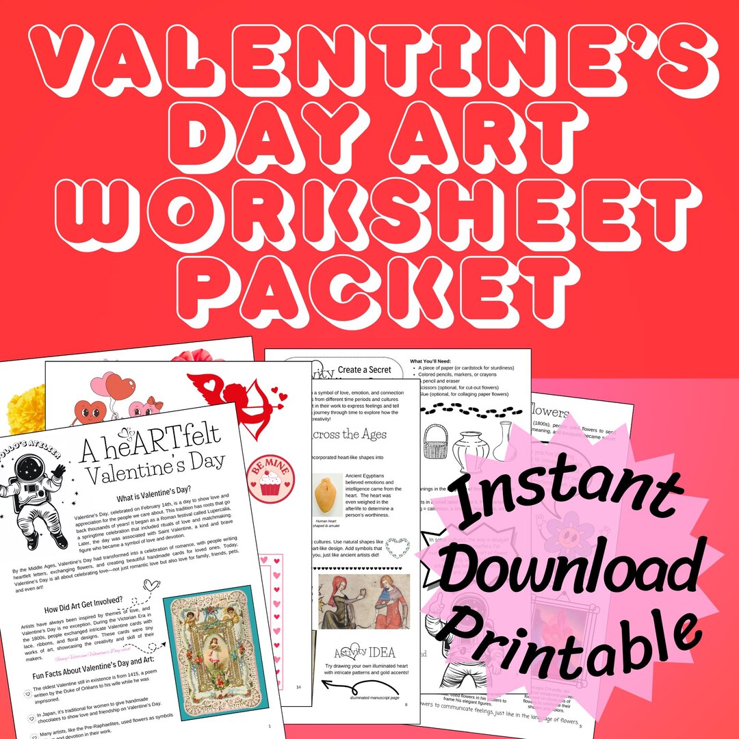 Valentine's Day Art Activity Worksheets | Kids Art History Lesson ...