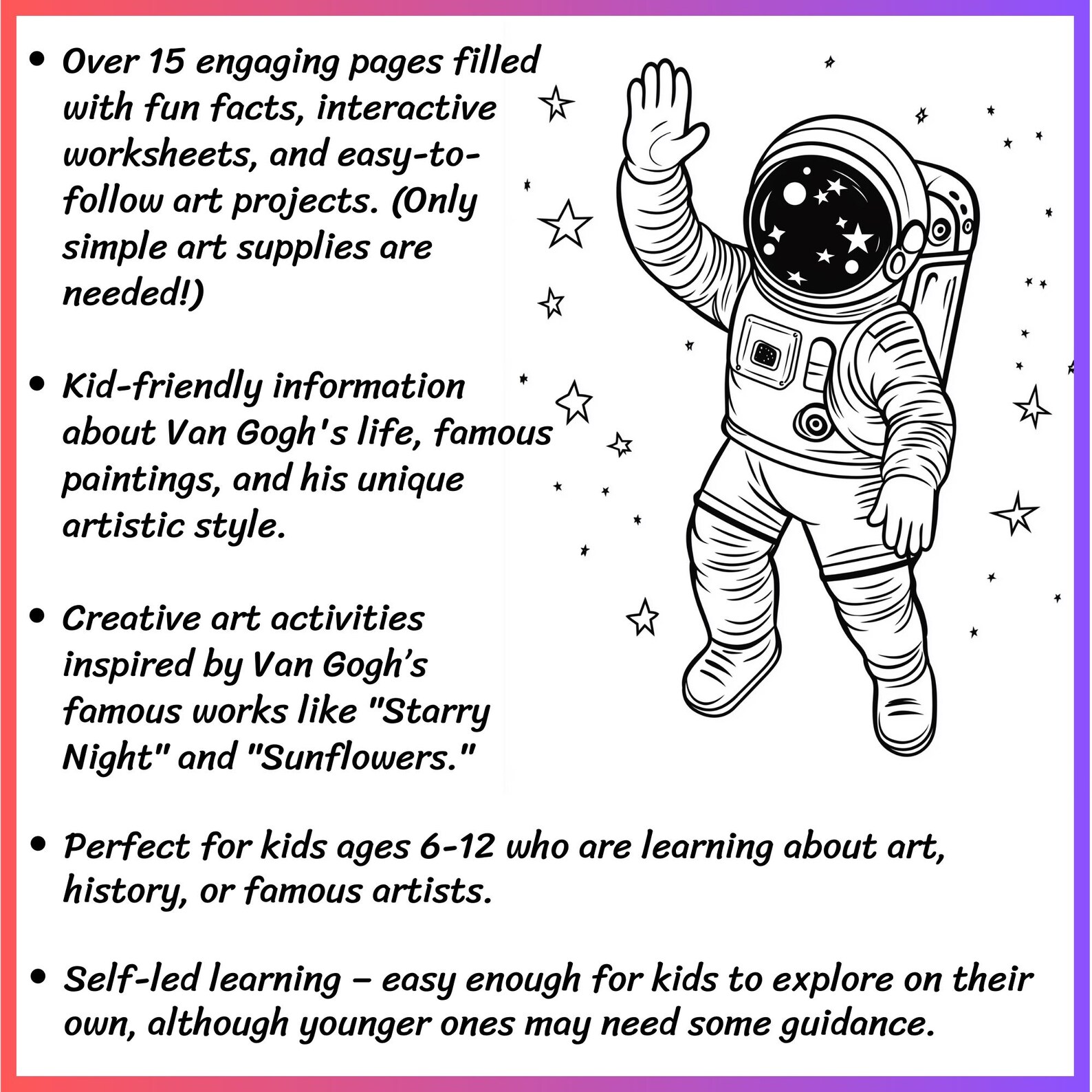 Van Gogh Art History Lesson for Kids | Educational Worksheet | Self-led ...