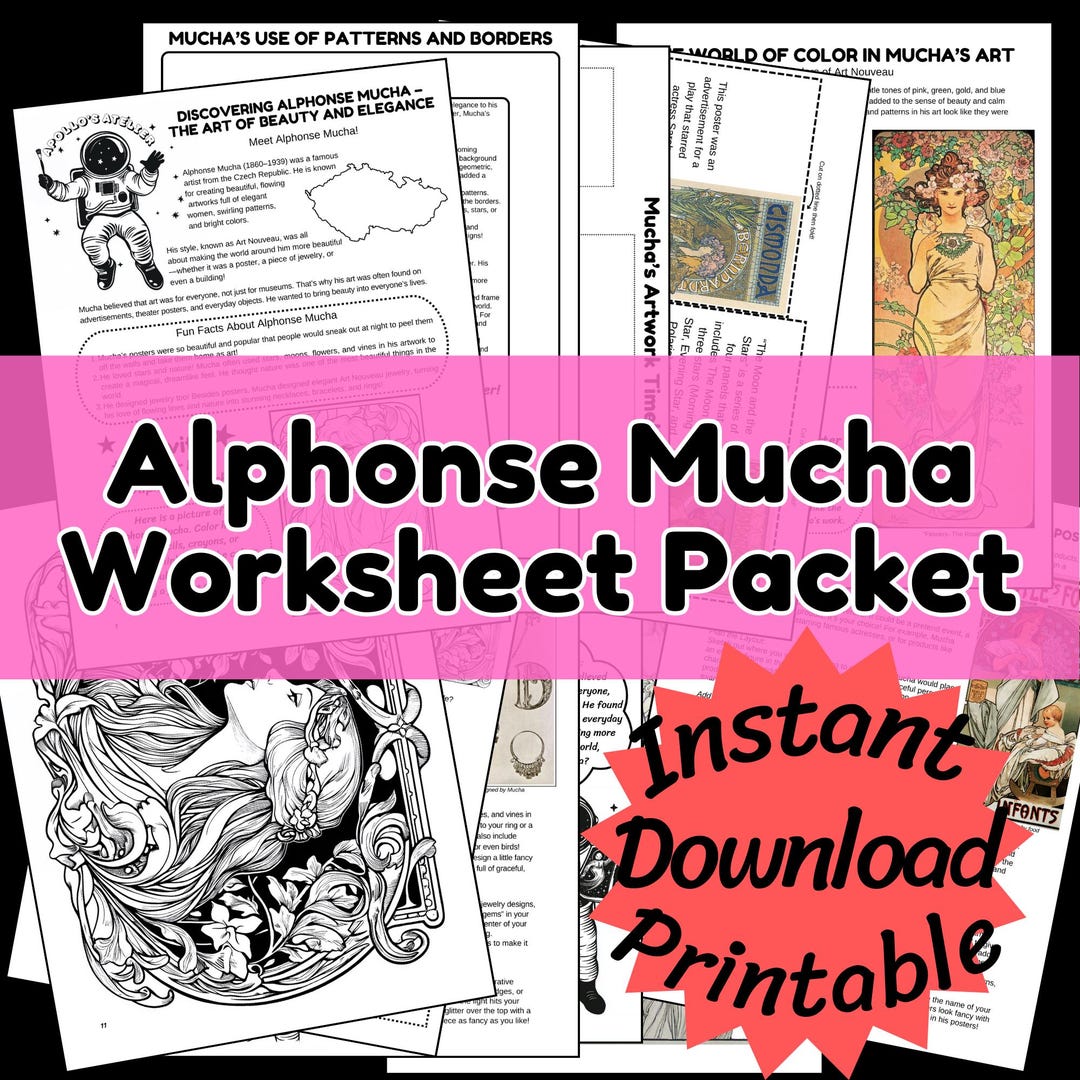 Alphonse Mucha Art Worksheet Packet | Educational Art History Lessons ...