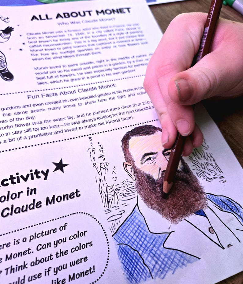 Claude Monet Art Worksheet Packet | Fun Art History Lessons for Kids ...