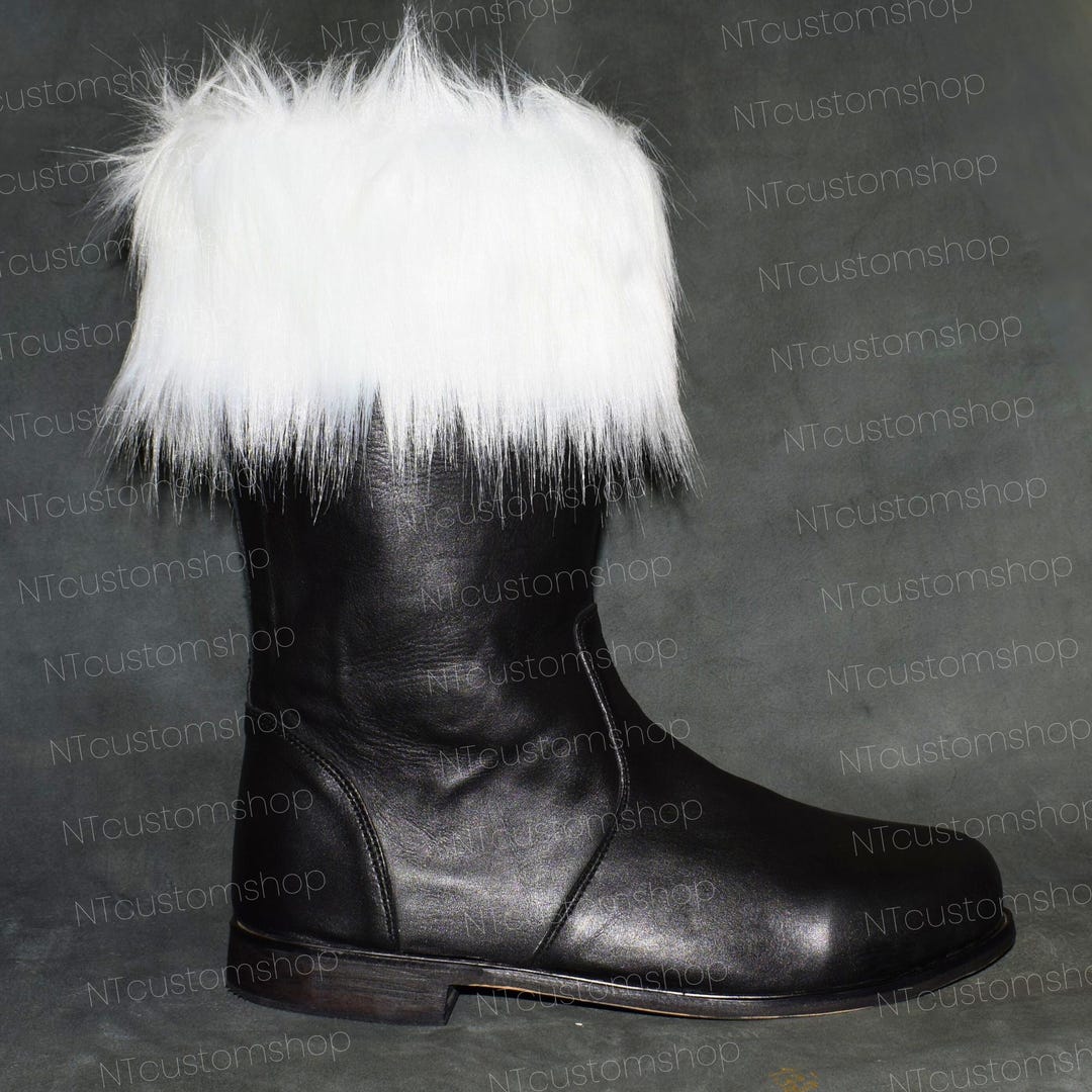 Custom Leather Santa Claus Boots With Detachable Fur - Cosplay Costume ...