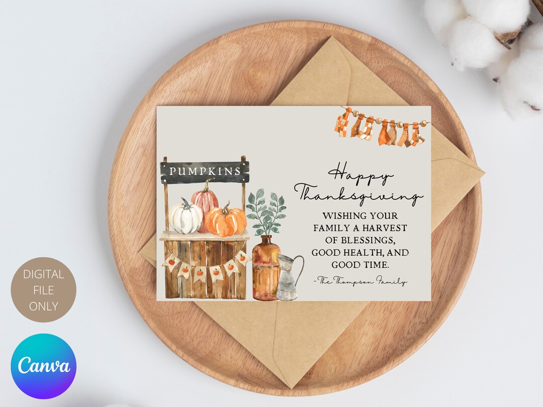 Editable Thanksgiving Card Printable Thanksgiving Card Fall Card Fall ...