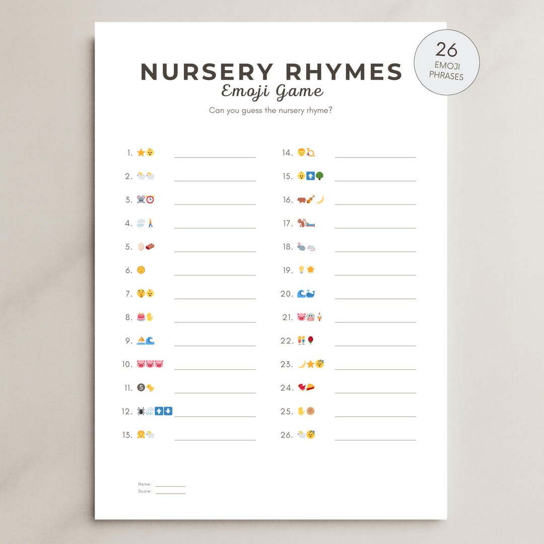 Nursery Rhymes Emoji Game • Emoji Nursery Rhyme Quiz • Baby Shower ...