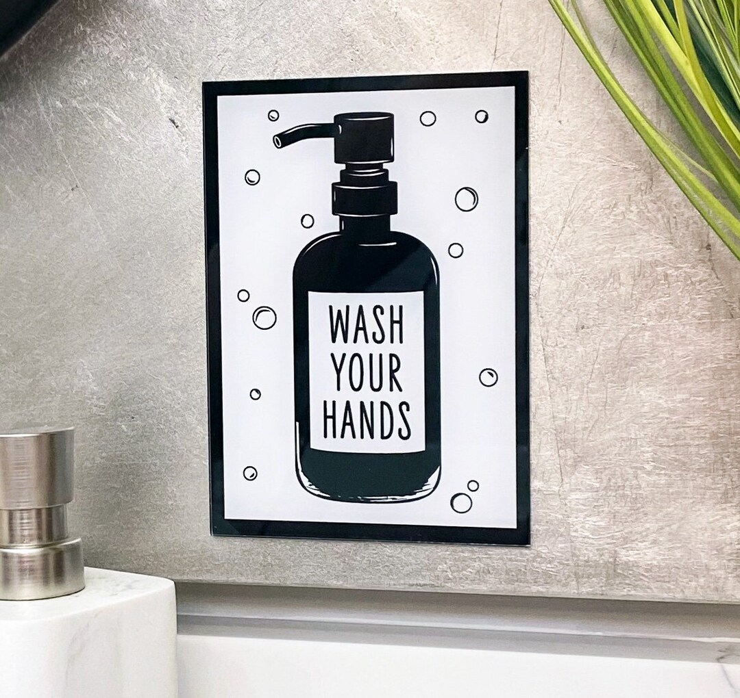 Wash Your Hands Sign, 4x5.7 IN Premium Acrylic Bathroom Decor, Vintage ...